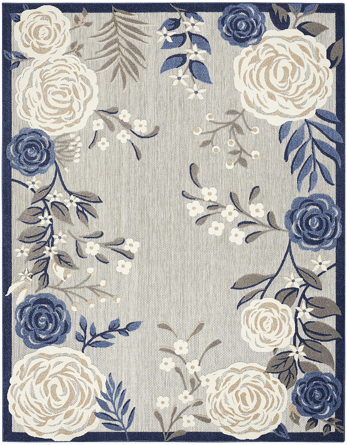 Nourison Aloha Indoor/Outdoor Floral Blue/Grey Area Rug, 5'3" x 7'5 ...