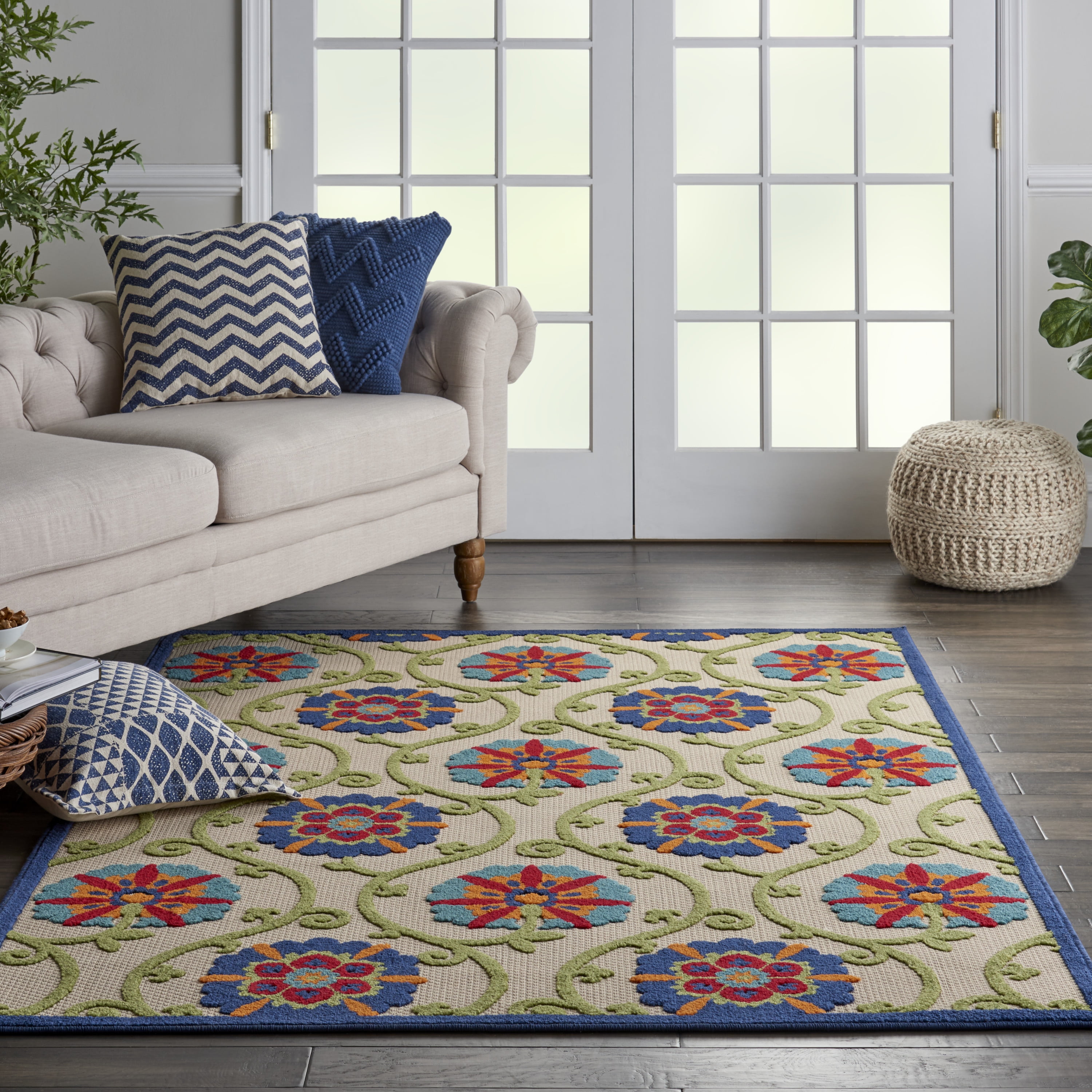 Nourison Aloha Indoor/Outdoor Blue/Multicolor 5'3" x 7'5" Area Rug ...