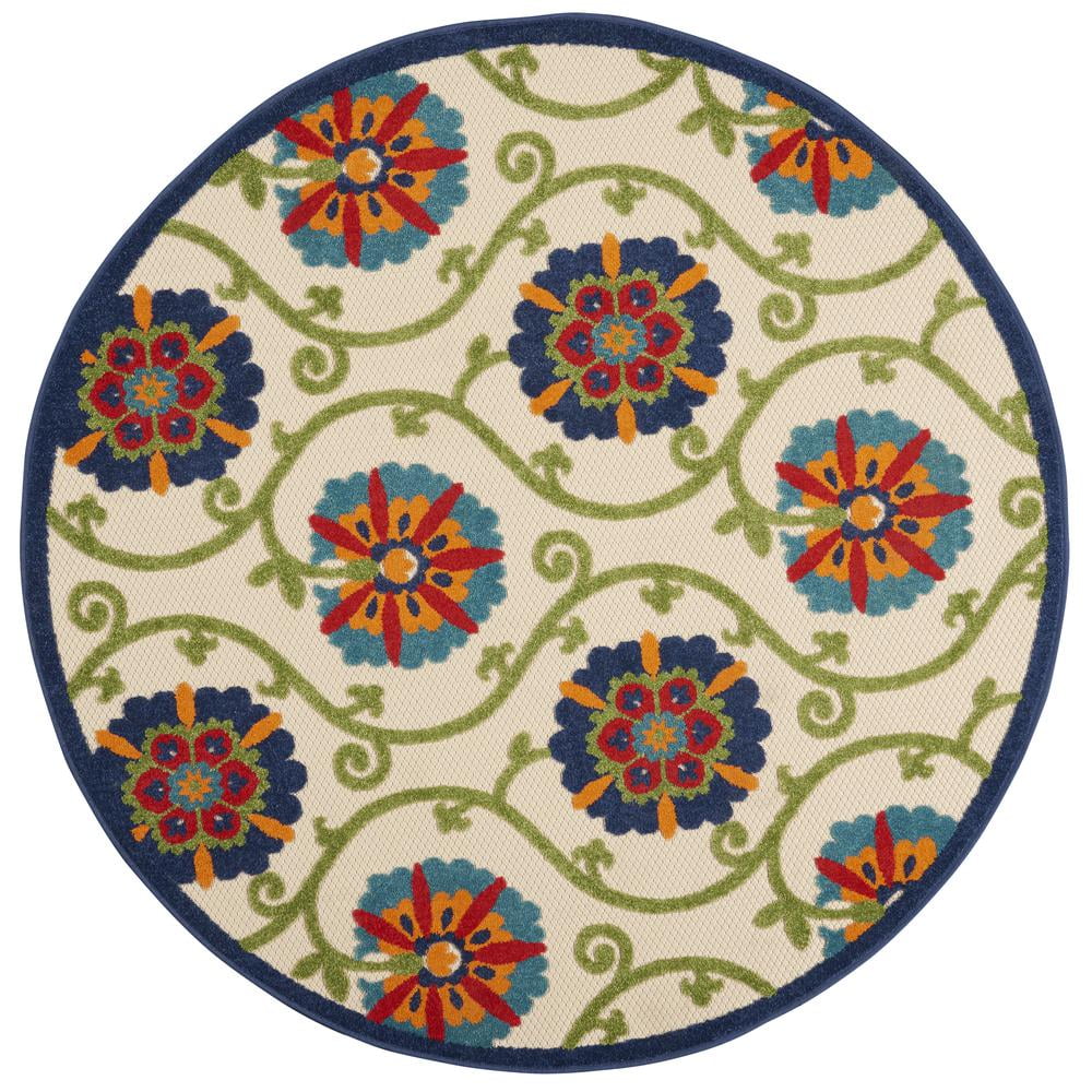 Nourison Aloha Indoor/Outdoor Blue/Multicolor 5'3" x round Area Rug, (5 ...