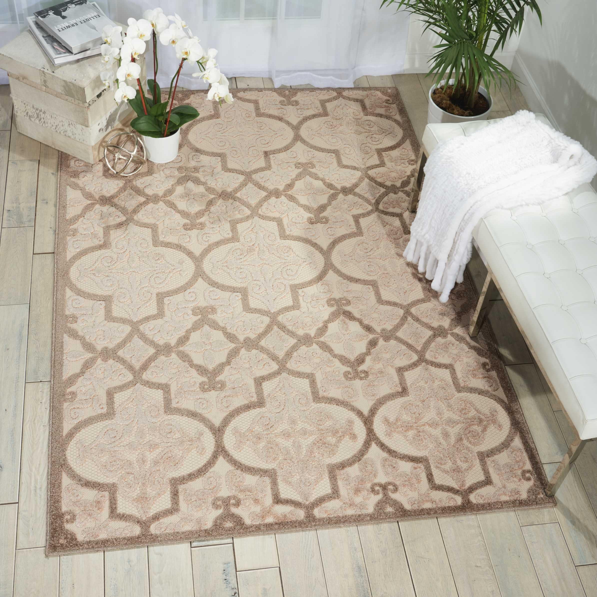 Nourison Aloha Indoor/Outdoor Geometric Area Rug Blue,Cream 3'6" x 5'6 ...