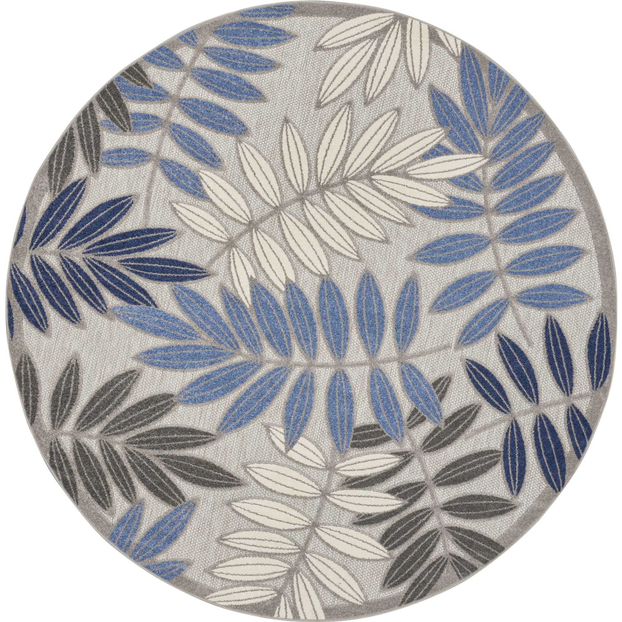 Nourison Aloha Indoor/Outdoor Grey/Blue 7'10" x ROUND Area Rug, (8 ...