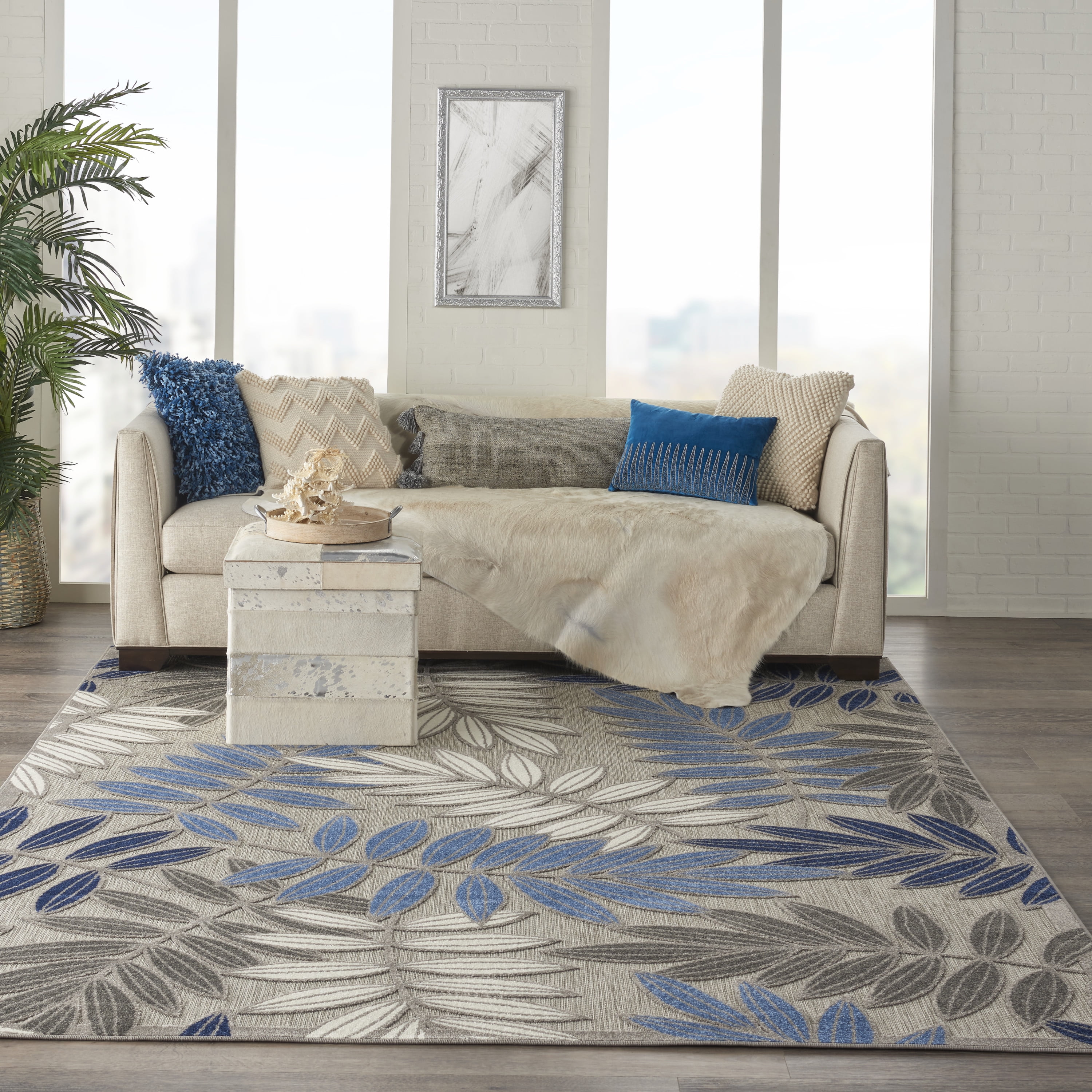 Nourison Aloha Indoor/Outdoor Grey/Blue 9'6" x 13' Area Rug, (10x13 ...