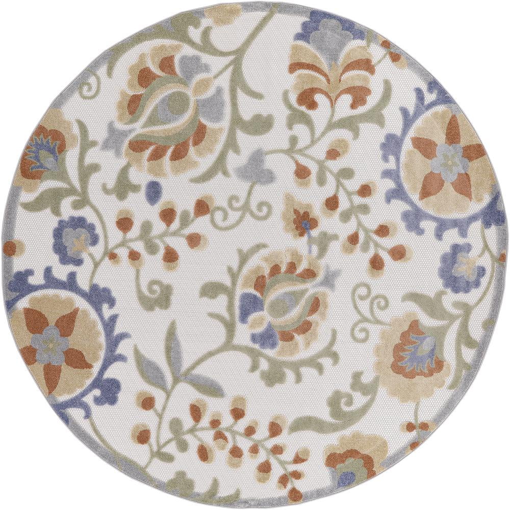 Nourison Aloha Indoor/Outdoor Ivory Blue 5'3" x Round Area Rug (5 Round ...