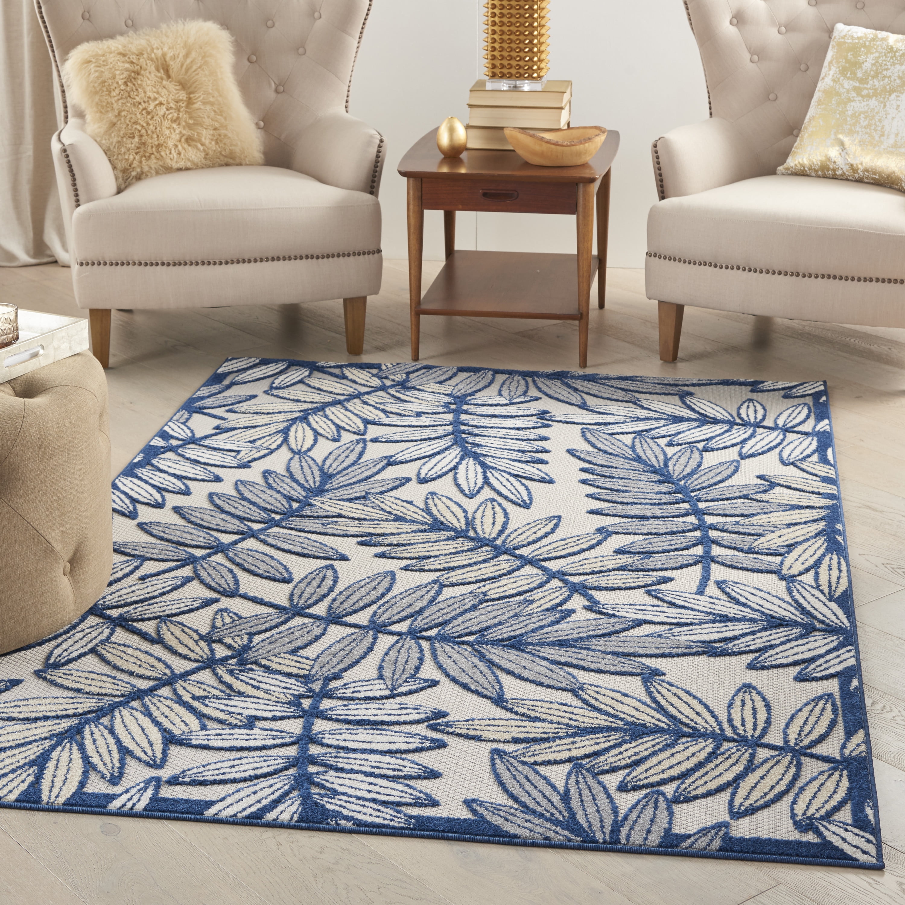 Nourison Aloha Indoor/Outdoor Ivory/Navy 3'6" x 5'6" Area Rug, (4x6 ...