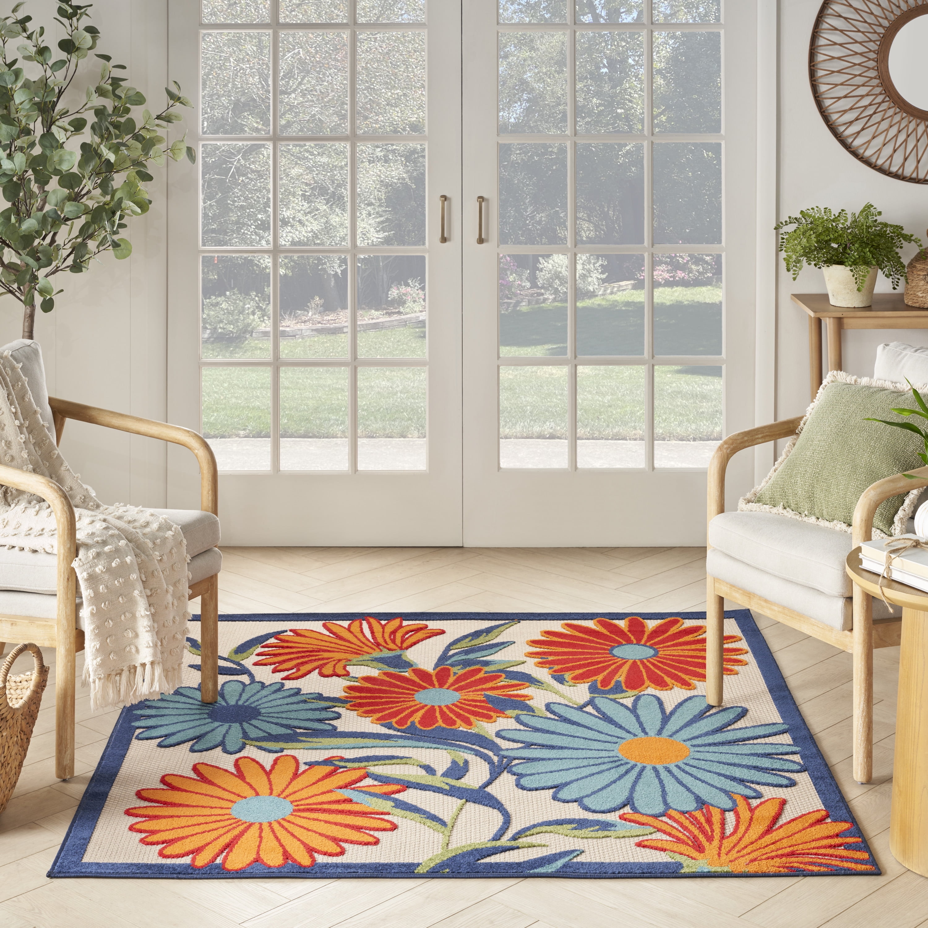 Nourison Aloha Indoor/Outdoor Multicolor 5' x Square Area Rug, (5 ...
