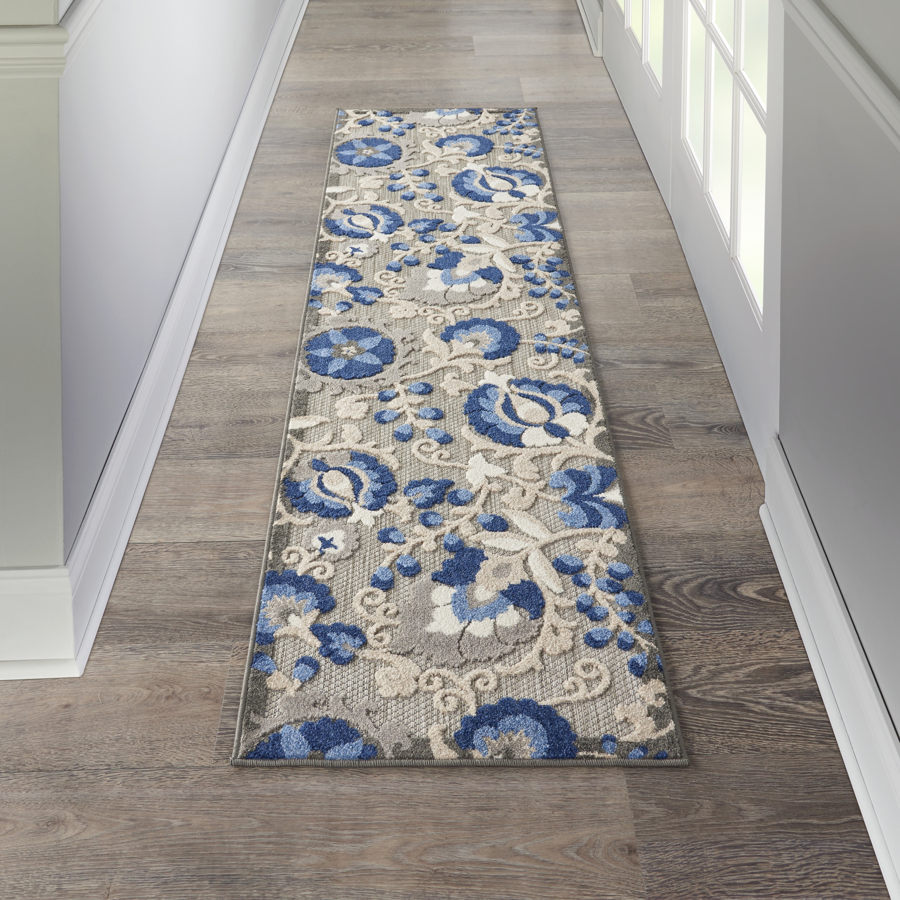 Nourison Aloha Indoor/Outdoor Natural/Blue 2'3" x 8' Area Rug, (2x8 ...