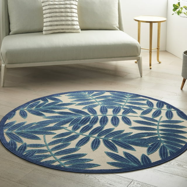 Nourison Aloha Indoor/Outdoor Navy 5'3" x ROUND Area Rug, (5 Round ...