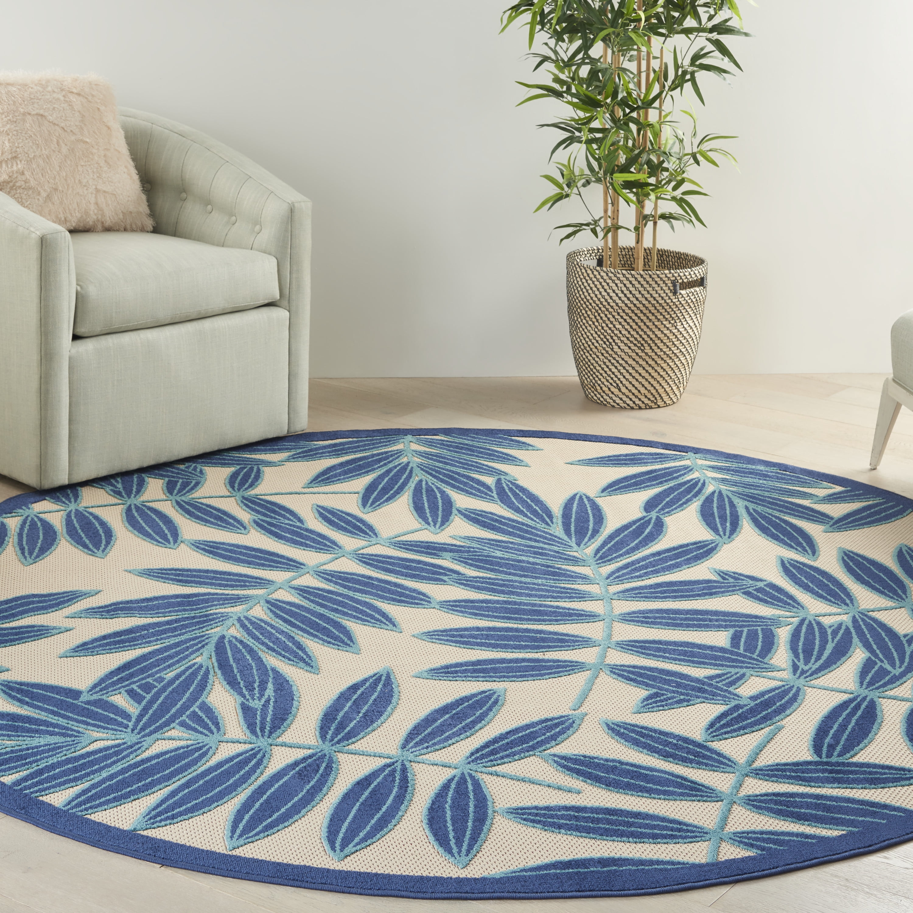 Nourison Aloha Indoor/Outdoor Navy 7'10" x ROUND Area Rug, (8 Round ...