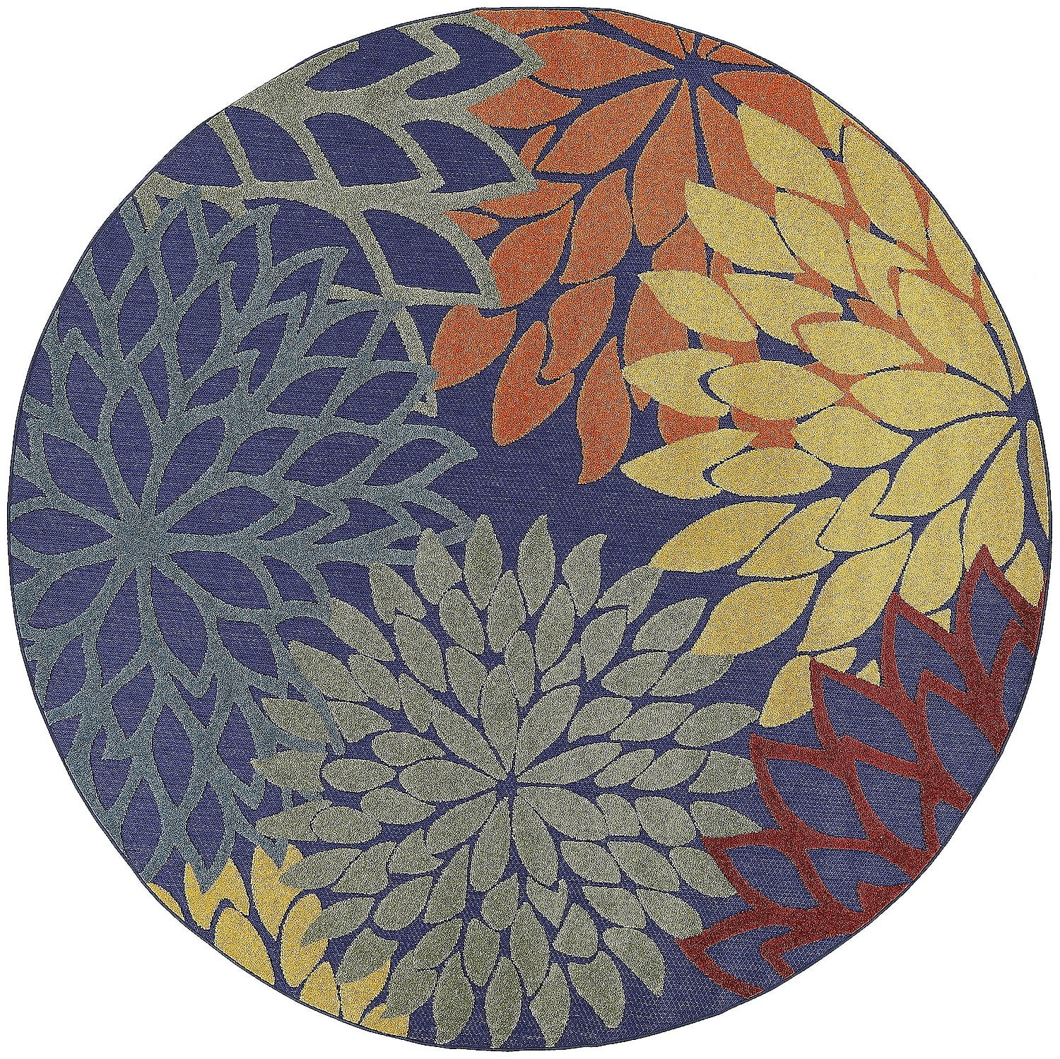 Nourison Aloha Indoor/Outdoor Navy Multicolor 7’10” x Round Area Rug (8 ...