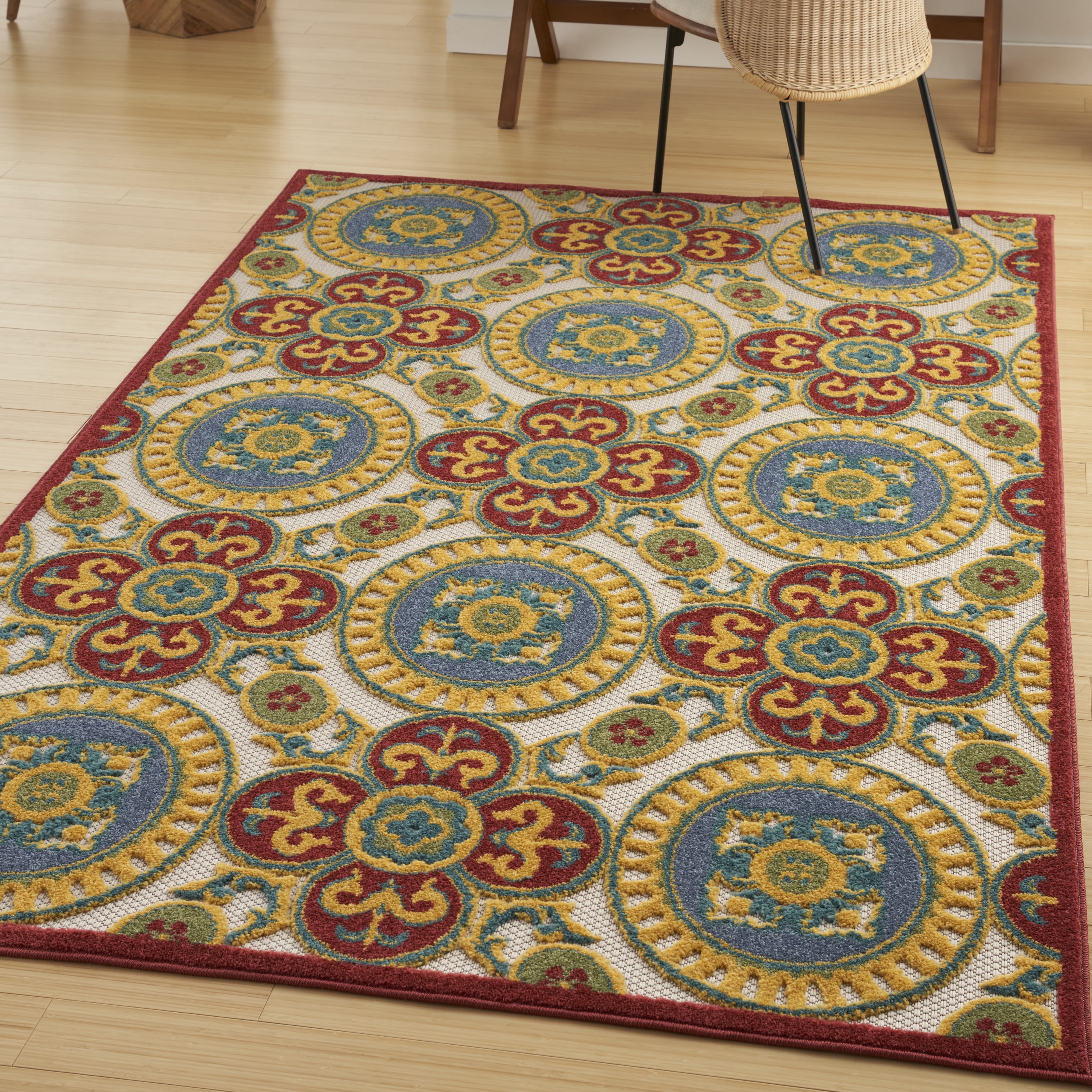 Nourison Aloha Indoor/Outdoor Red/Multi 3'6" x 5'6" Area Rug, (4x6 ...
