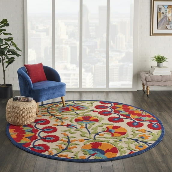 Nourison Aloha Indoor/Outdoor Red/Multi 7'10" x round Area Rug, (8 ...