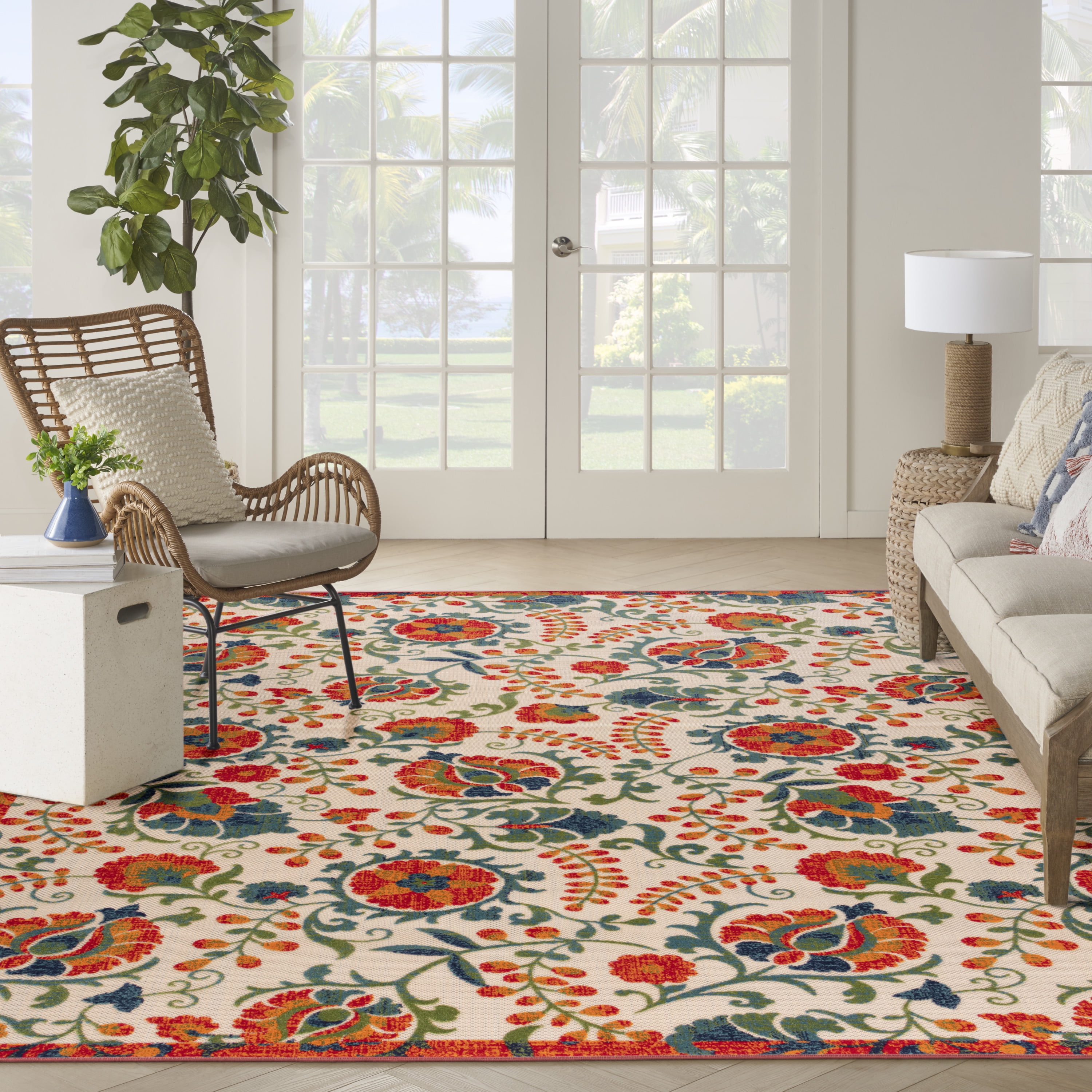 Nourison Aloha 9' x 12' Indoor/Outdoor Rug, Red Multicolor, Floral ...