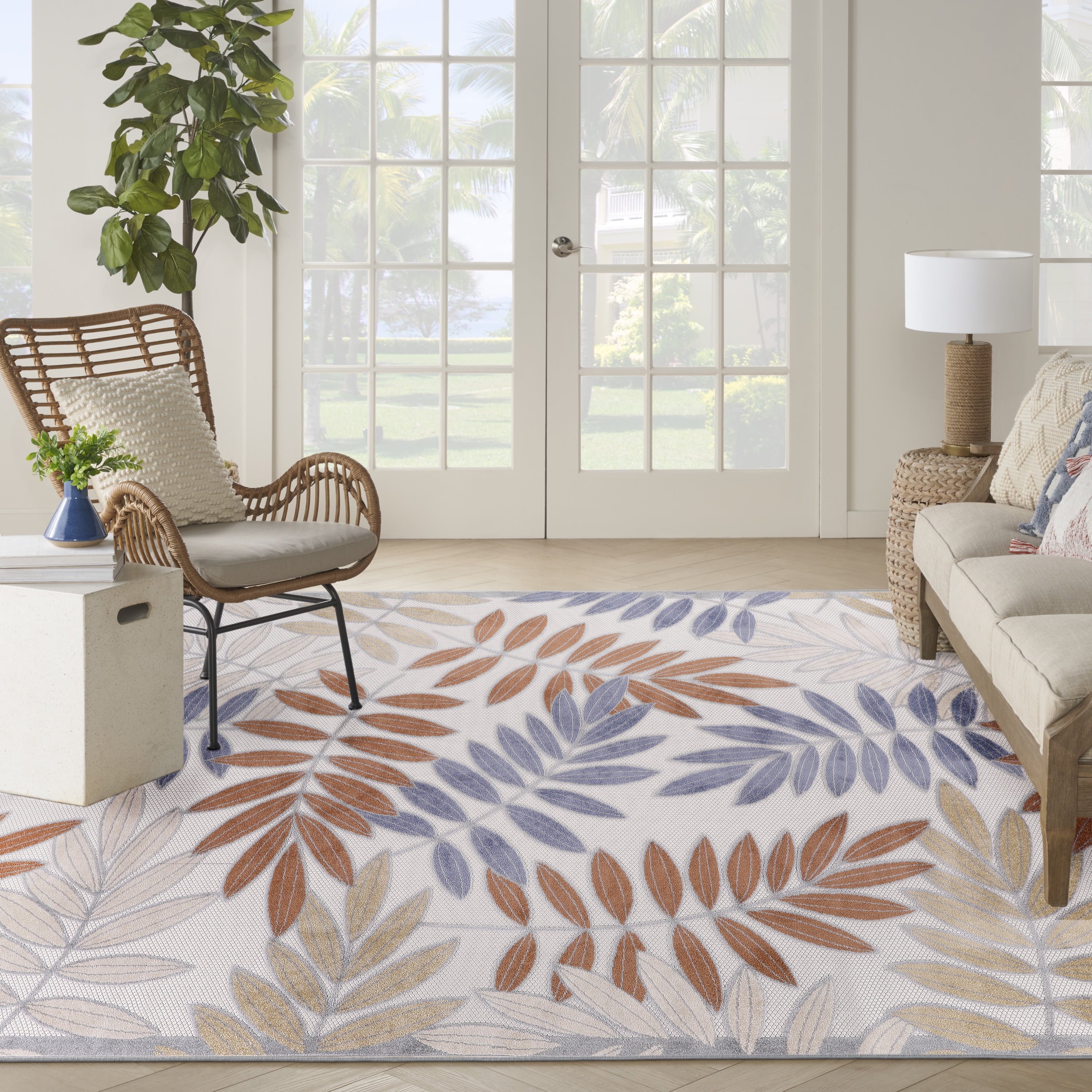 Nourison Aloha Outdoor Blue Mocha 9' x 12' Area Rug (9x12) - Walmart.com