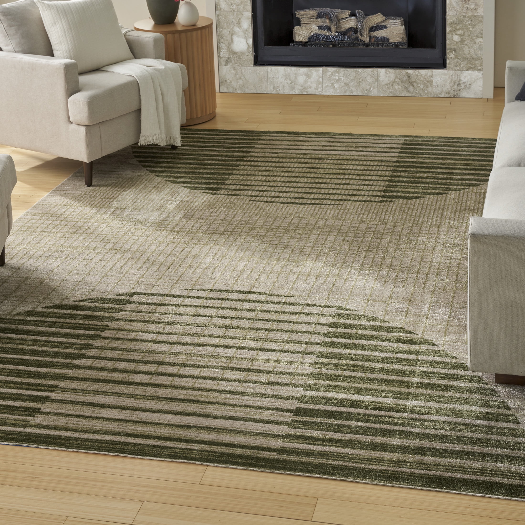 Nourison Astra Machine Washable 6'7" x 9' Ivory Olive Mid-Century Modern Indoor Rug - Walmart.com