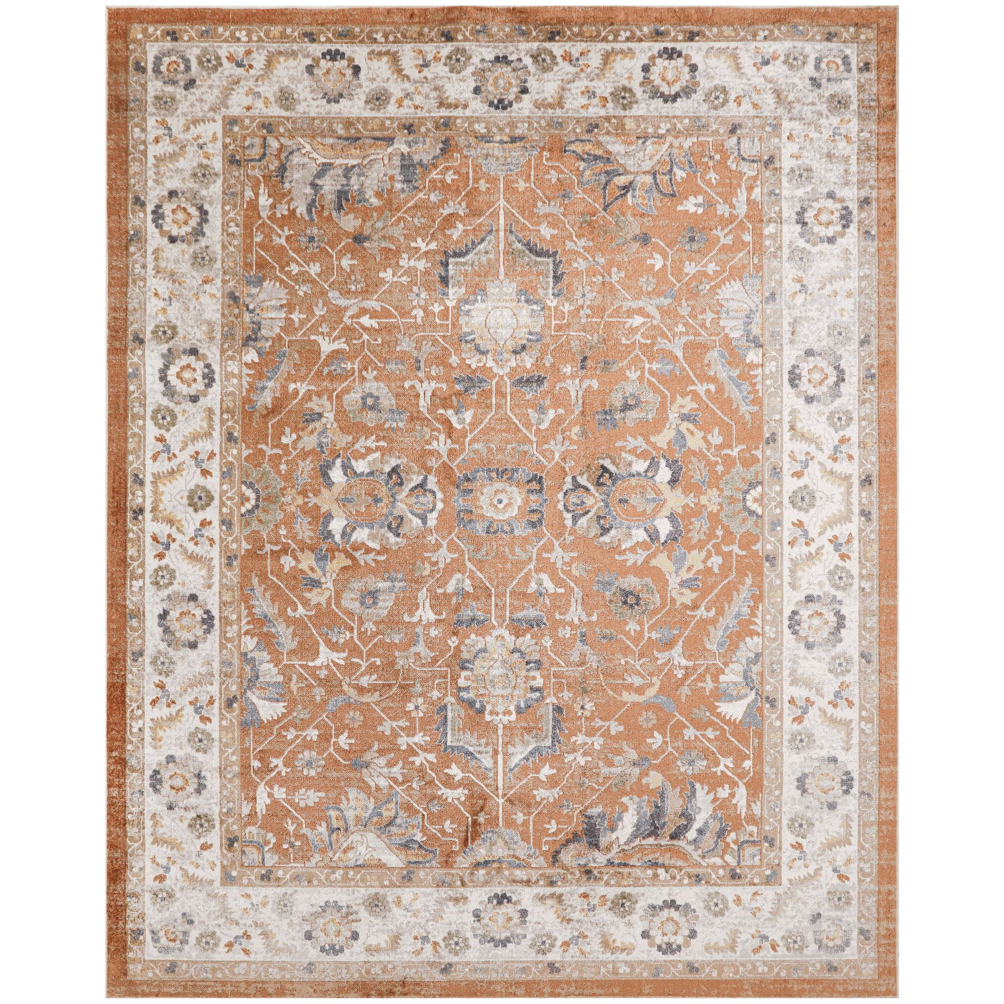 Nourison Astra Machine Washable 9' x 12' Rust Ivory Vintage Indoor Area ...