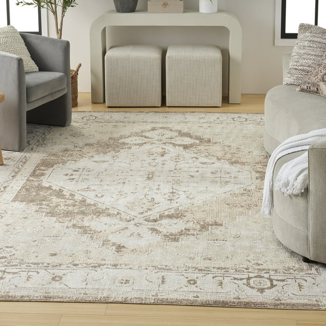 "Nourison Astra Vintage Indoor Machine Washable Beige Area Rug with ...