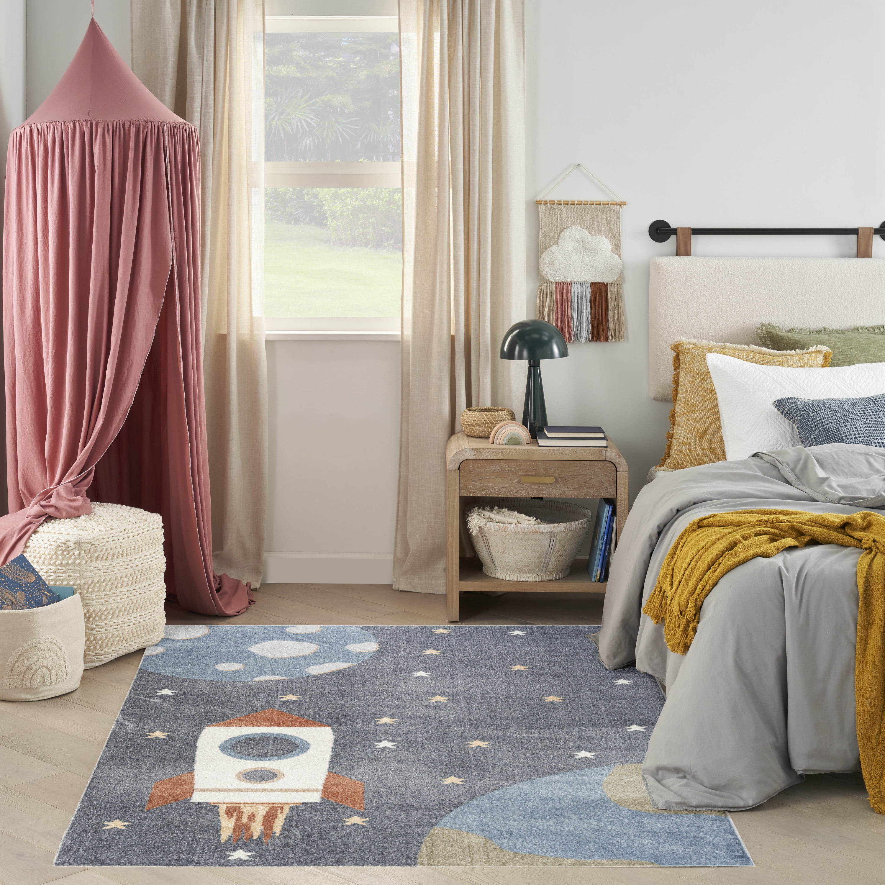 Nourison Astra Machine Washable Contemporary Sky Blue 5'3" x 7' Kids ...