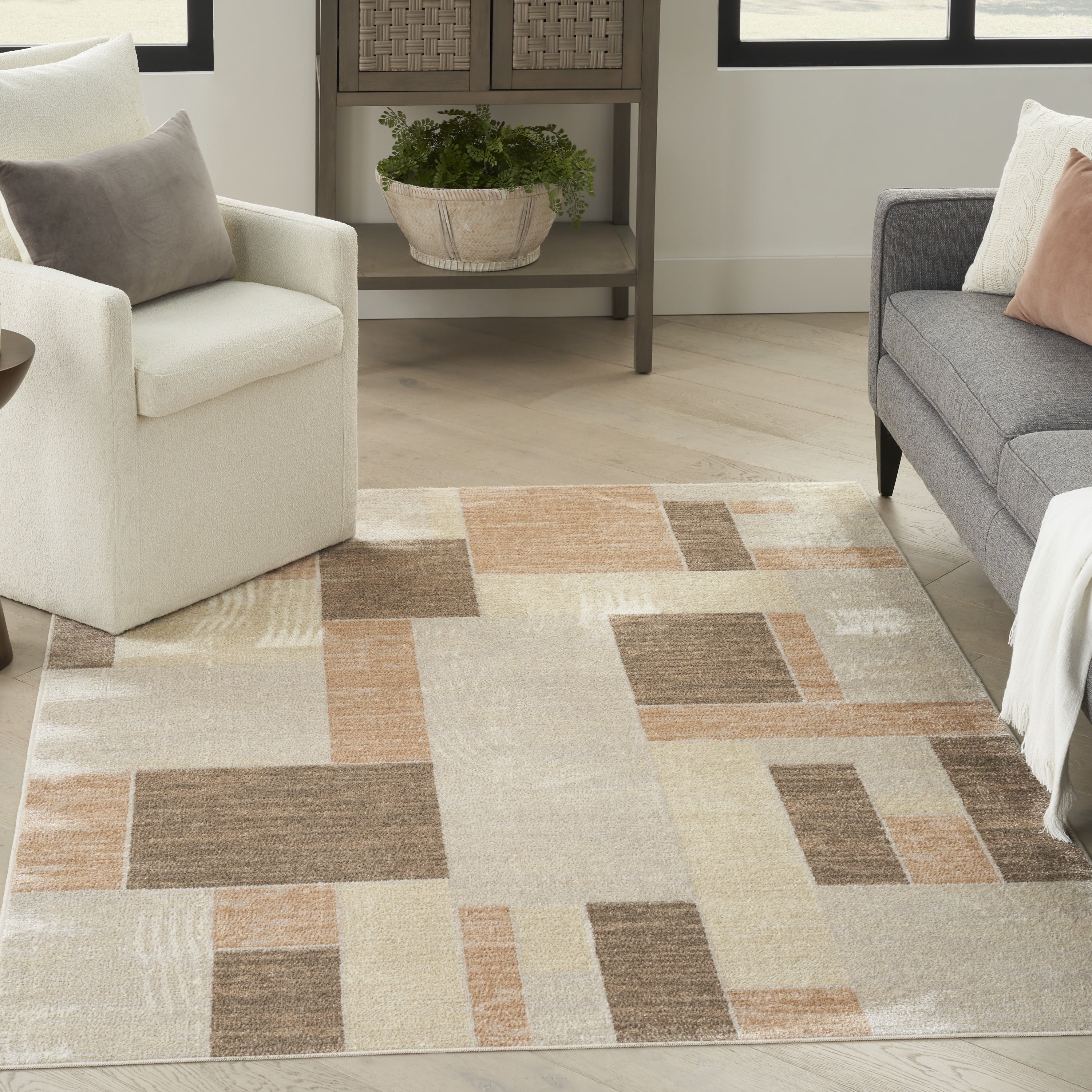 Nourison Astra Machine Washable Geometric Beige Multicolor 4' x 6' Area ...