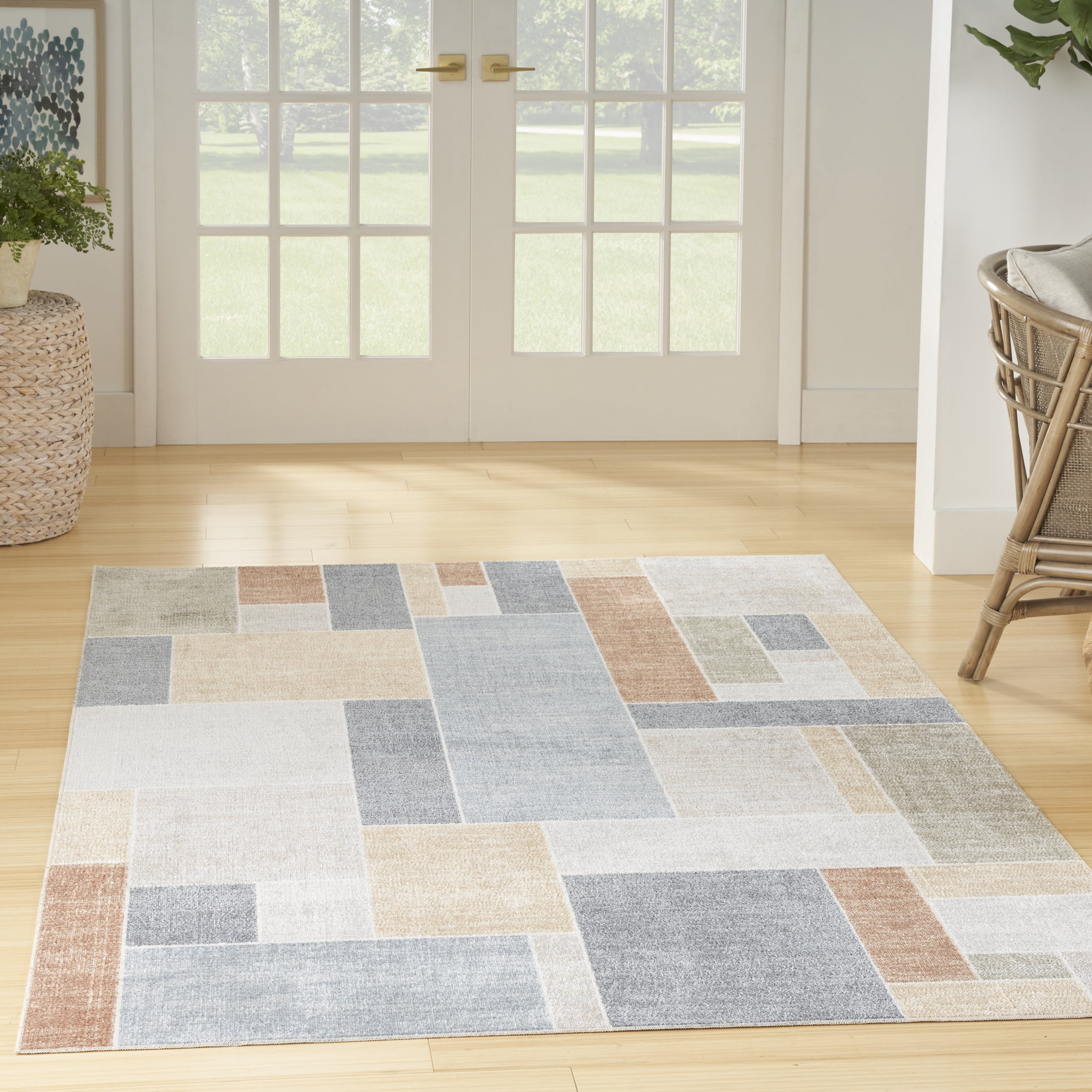 Nourison Astra Machine Washable Geometric Multicolor 6'7" x 9' Area Rug ...