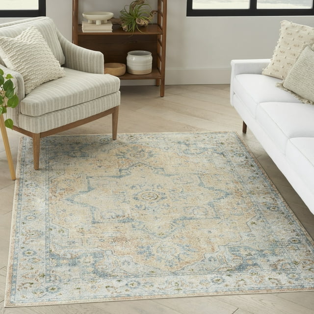 Nourison Astra Machine Washable Persian Beige Blue 5'3" x 7' Area Rug ...