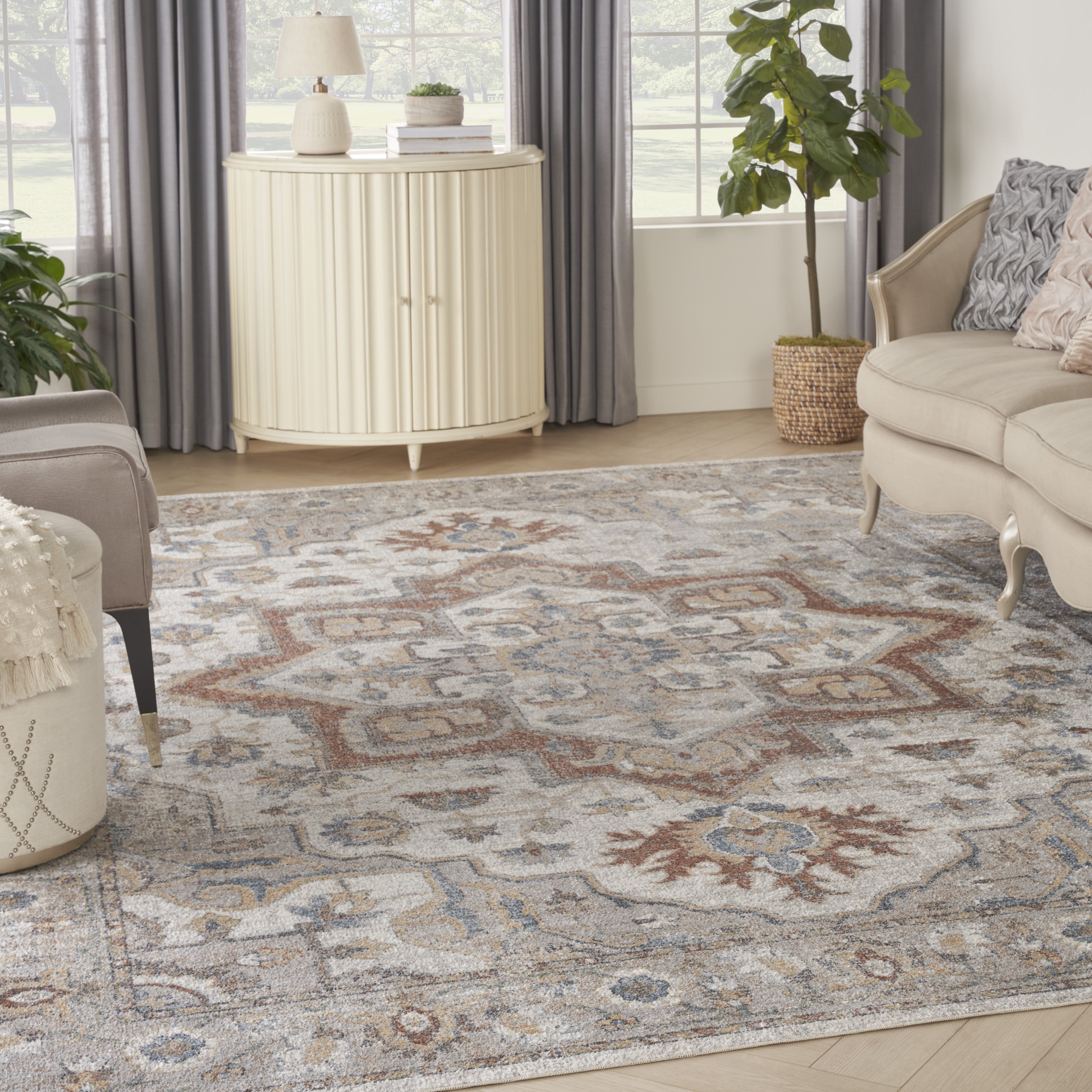 Nourison Astra Machine Washable Persian Grey/Multi 9' x 12' Area Rug ...