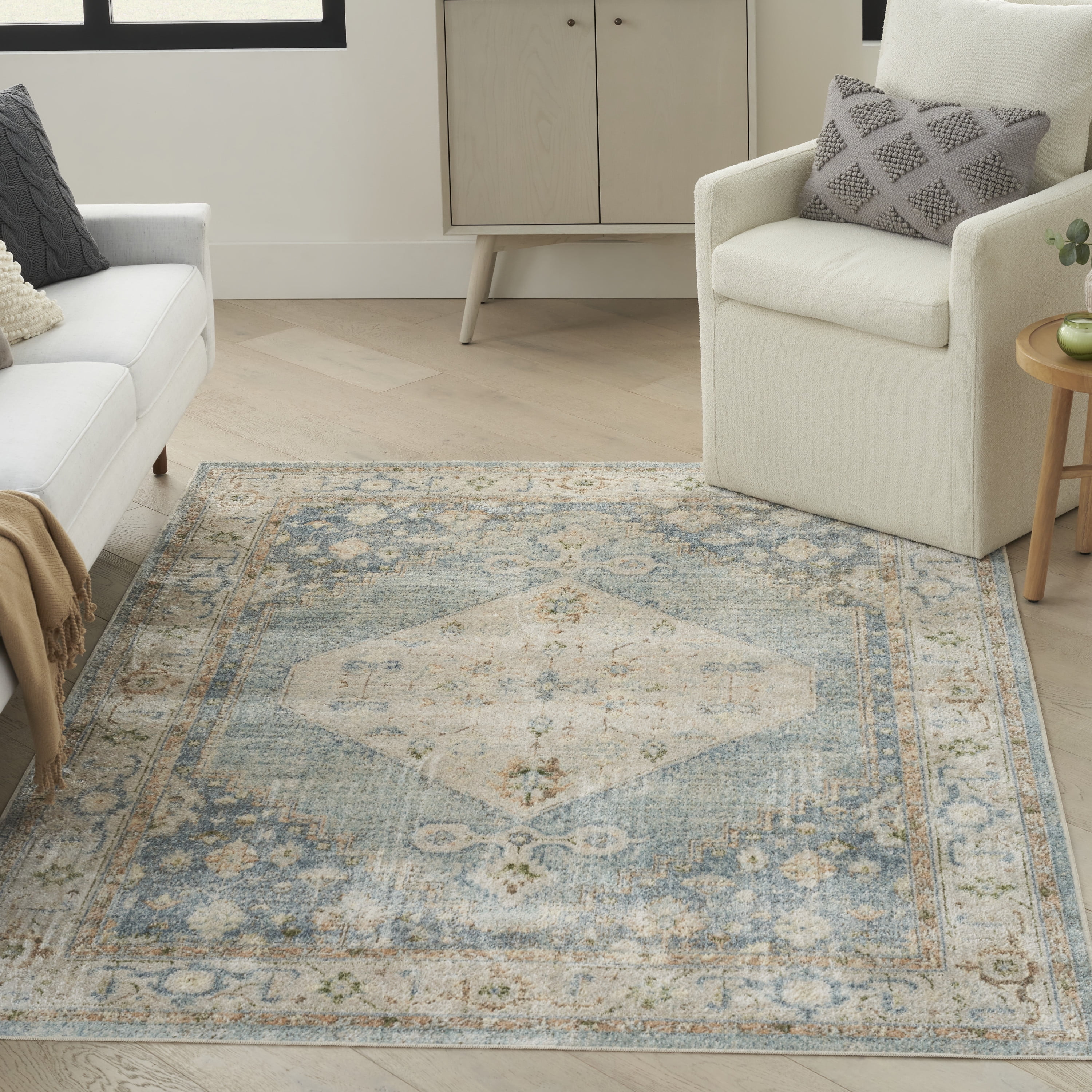 Nourison Astra Machine Washable Persian Silver Blue 4' x 6' Area Rug ...