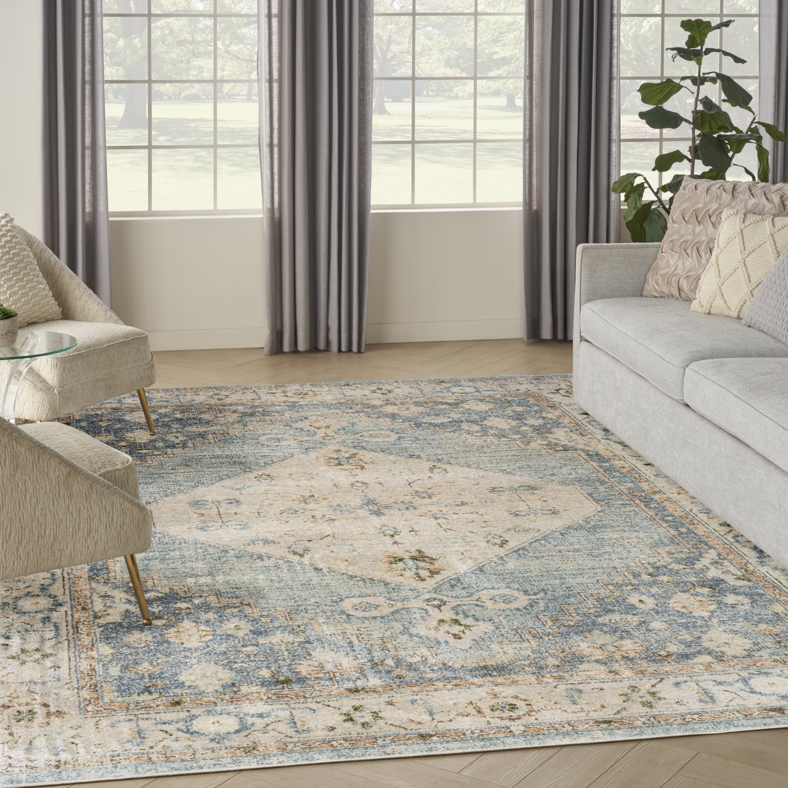Nourison Astra Persian Silver Blue Rug 9'x12' (Machine Washable, Non ...