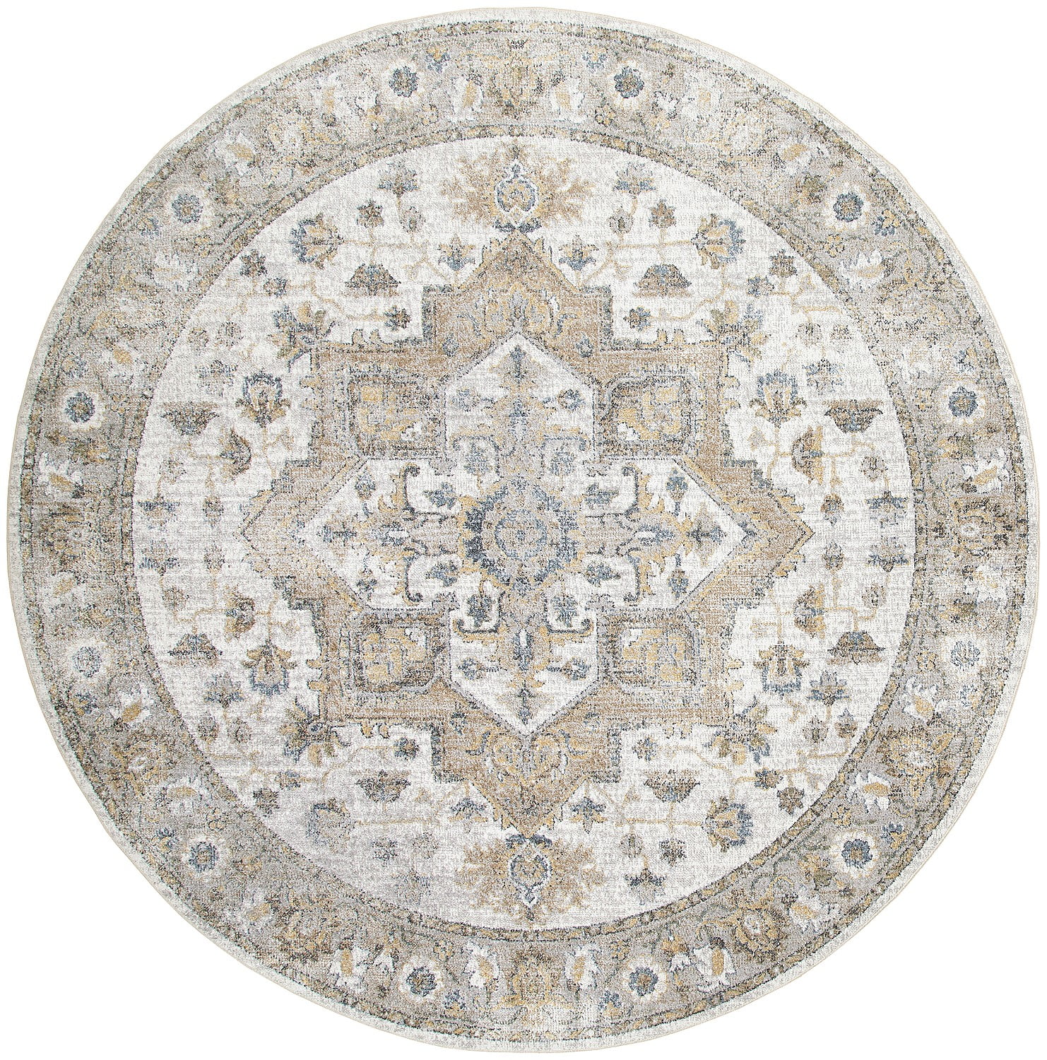 Nourison Astra Machine Washable Vintage Silver Grey 5'3" x Round Area ...
