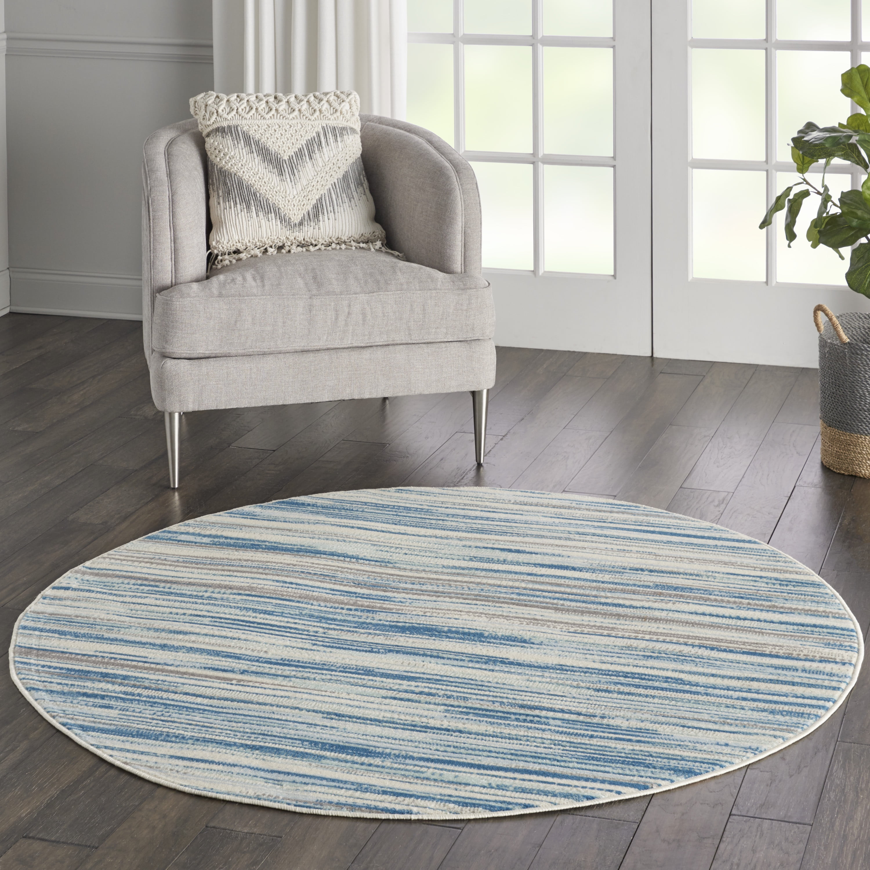 Nourison Bliss Modern Abstract Blue Round Area Rug - Walmart.com