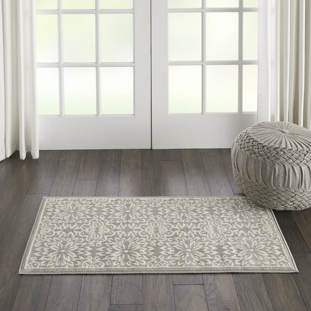 Nourison Bliss Modern Floral Ivory/Grey 2' x 4' Area Rug, (2' x 4 ...