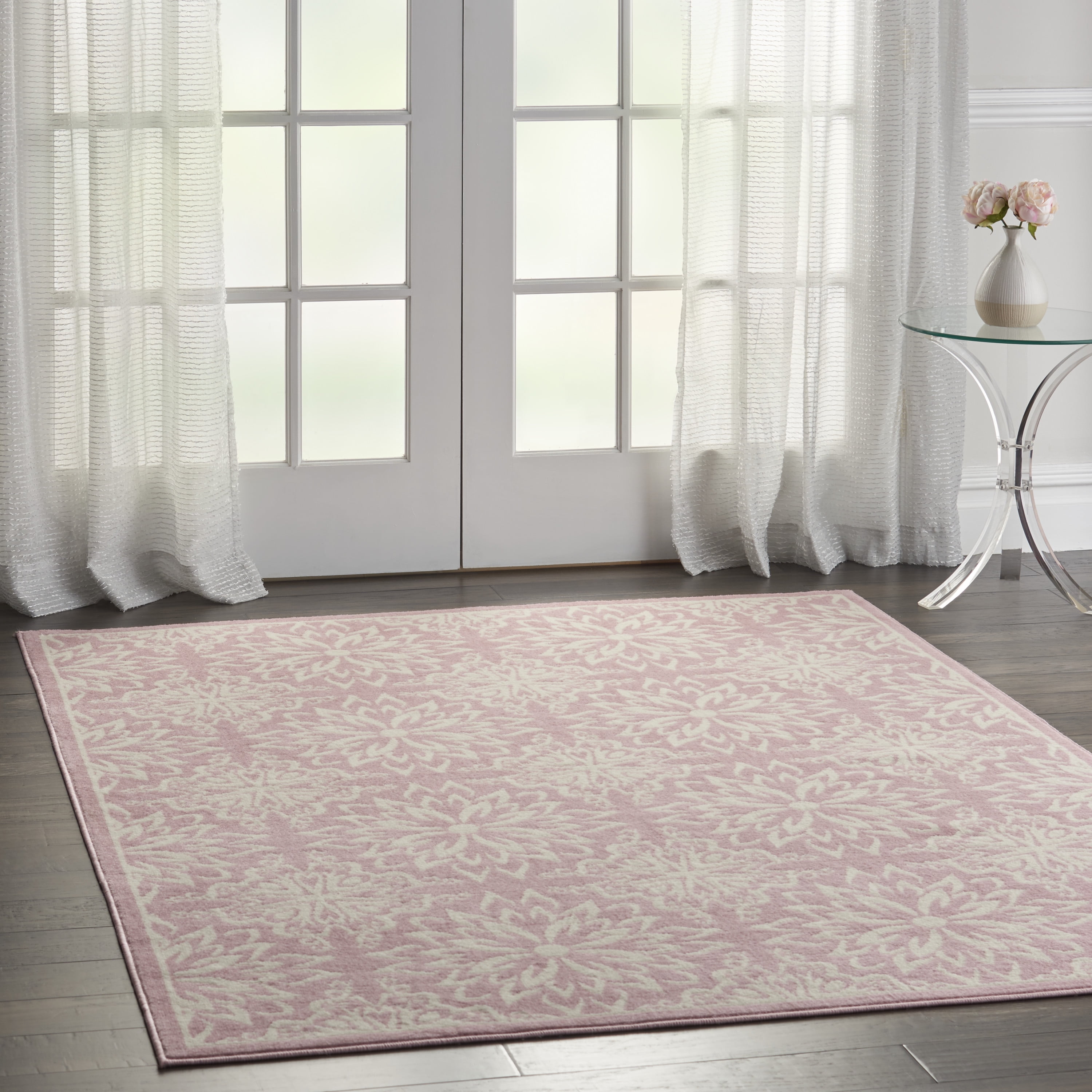 Nourison Bliss Modern Floral Ivory/Pink 5'3" x 7'3" Area Rug, (5' x 7 ...