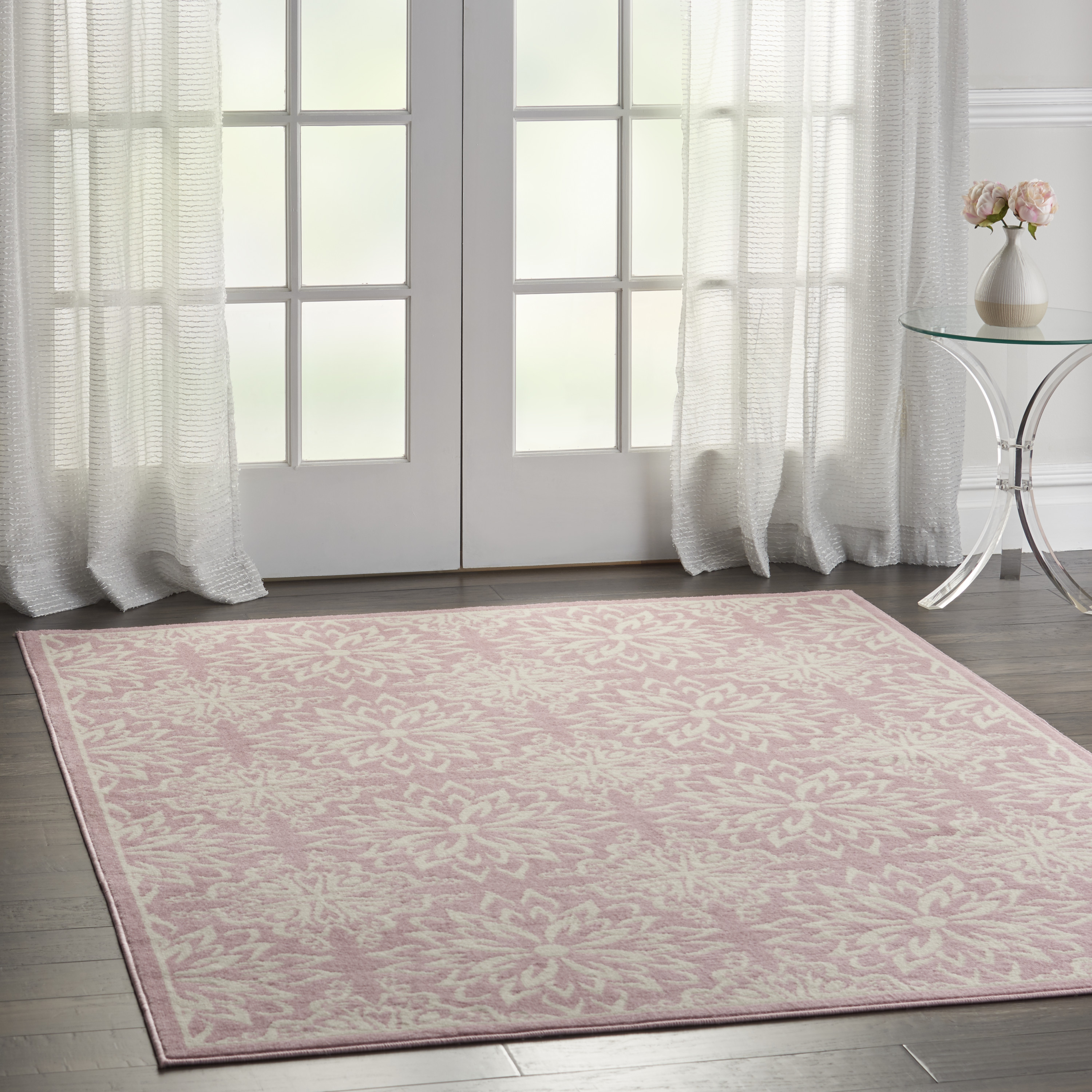 Nourison Jubilant Geometric Floral Ivory/Pink 5'3" x 7'3" Area Rug, (5 ...