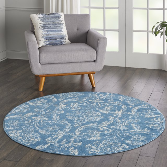 Nourison Vintage Farmhouse Blue Round Area Rug - Damask Design ...