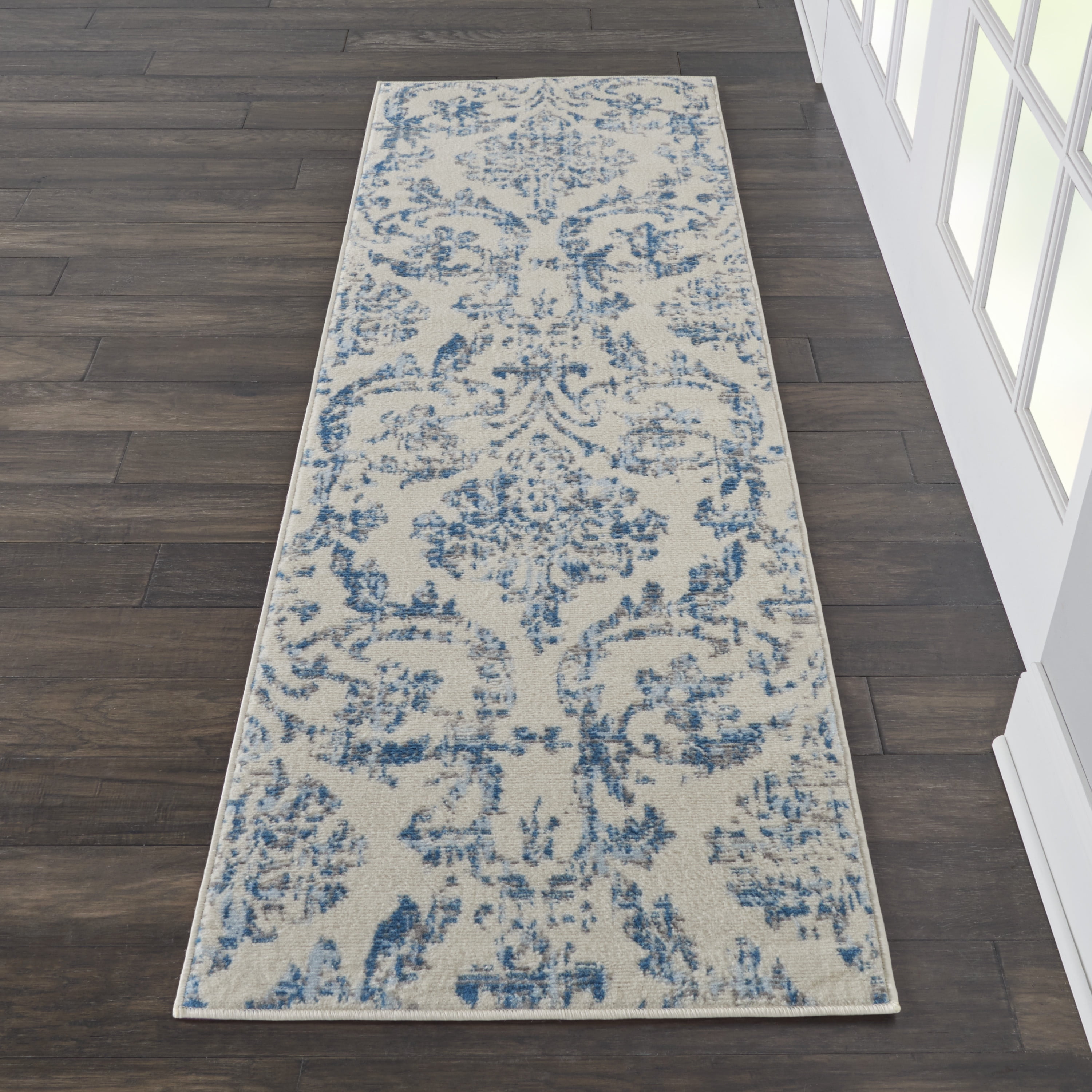 Nourison Bliss Vintage Farmhouse Ivory Blue 23 x 73 Area Rug Boho ...