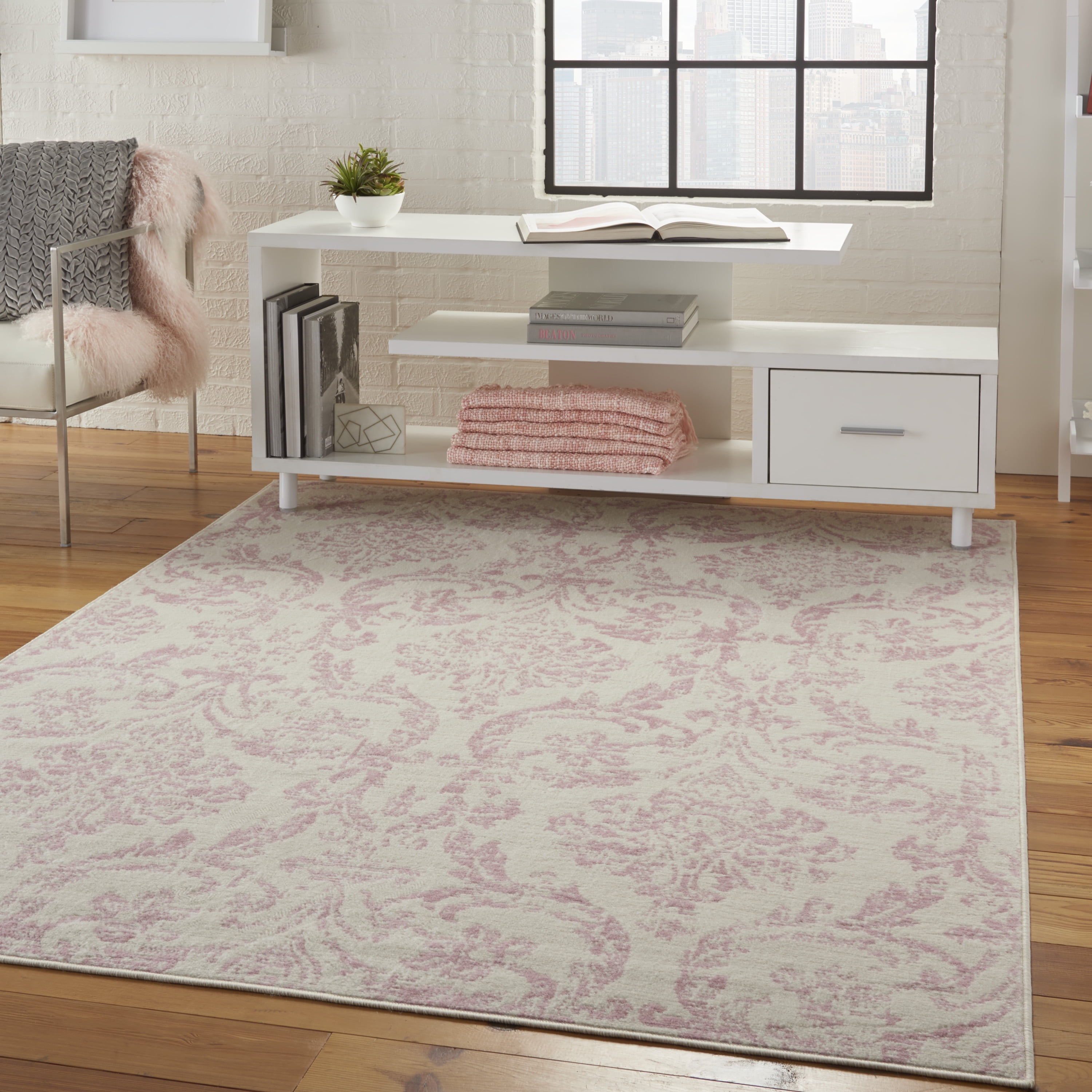Nourison Vintage Farmhouse Area Rug - Pink Ivory - Walmart.com