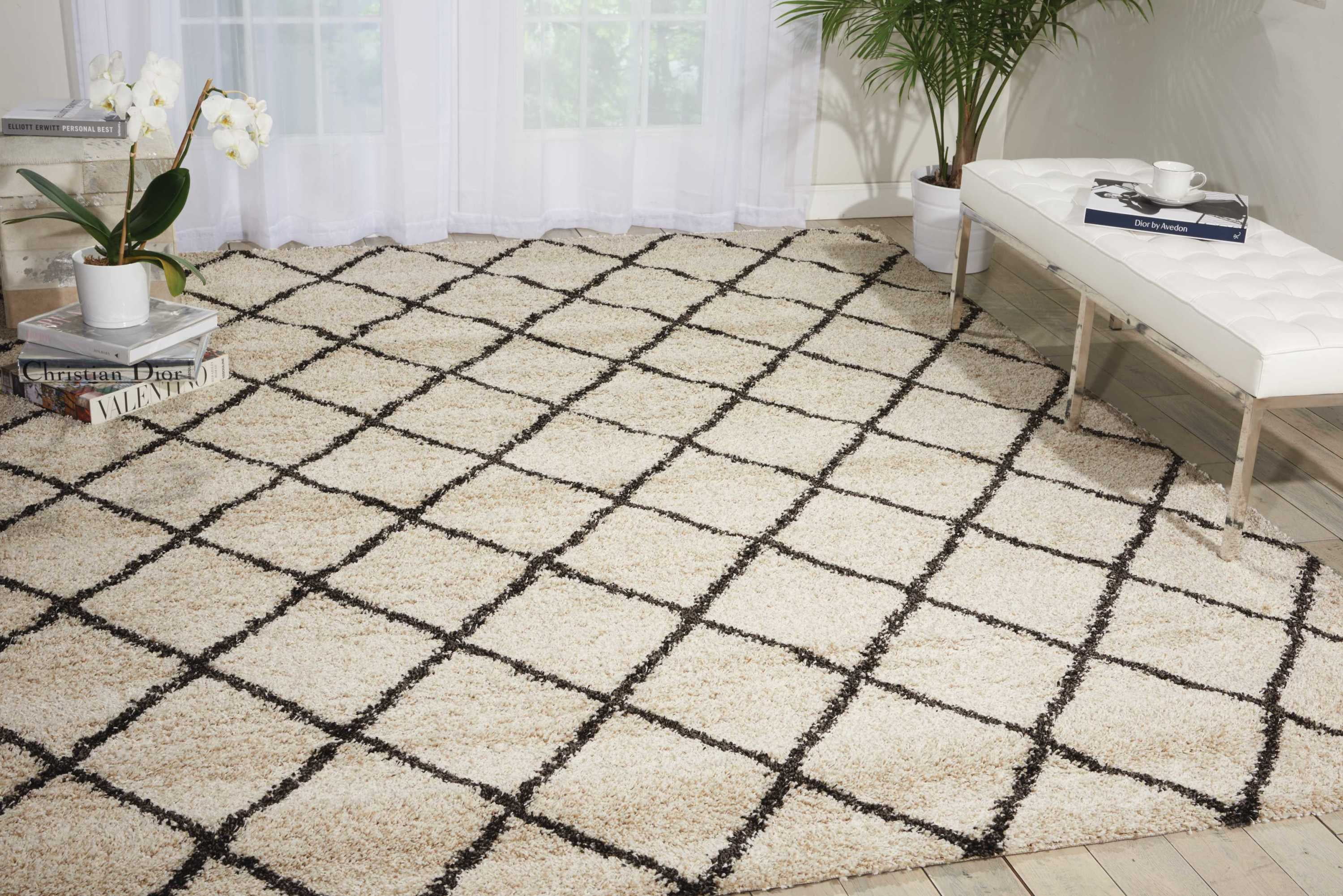 Nourison Brisbane Trellis Shag Ivory/Charcoal 5' x 7' Area Rug, (5' x 7 ...