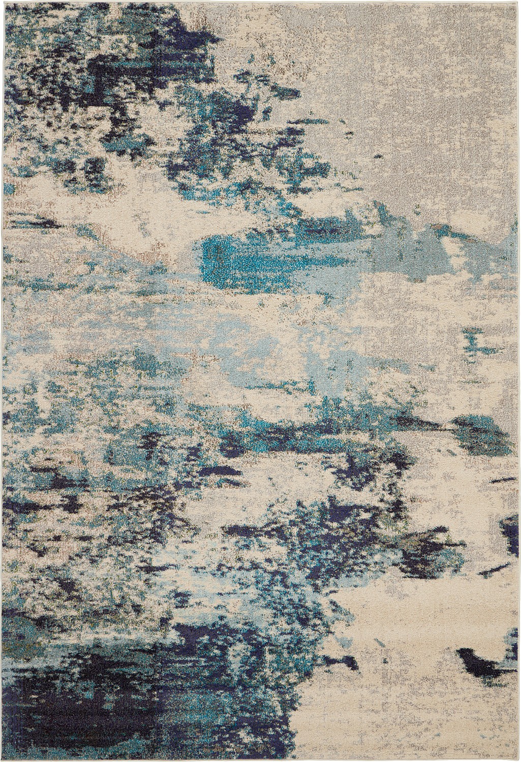 Nourison Celestial Abstract Ivory/Teal Blue 6' x 9' Area Rug, (6x9 ...