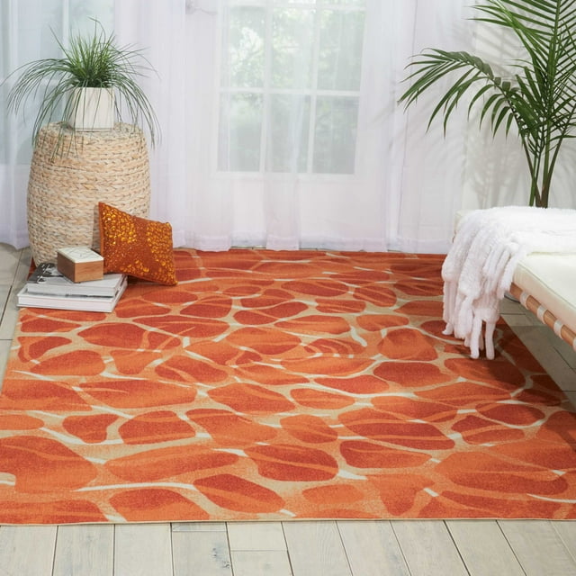 Nourison Coastal Indoor/Outdoor Orange 5'3" x 7'5" Area Rug, (5x7 ...