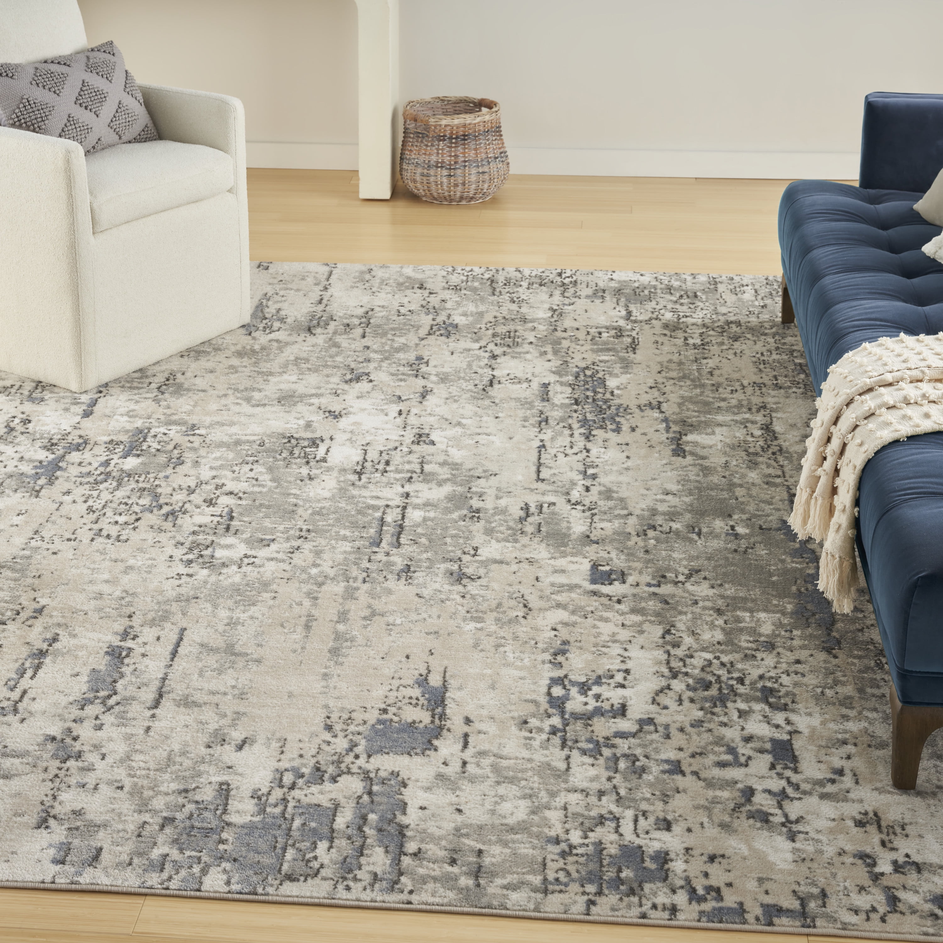 Nourison Concerto Abstract Ivory Blue Grey 5'3" x 7'3" Area Rug, (5x7 ...