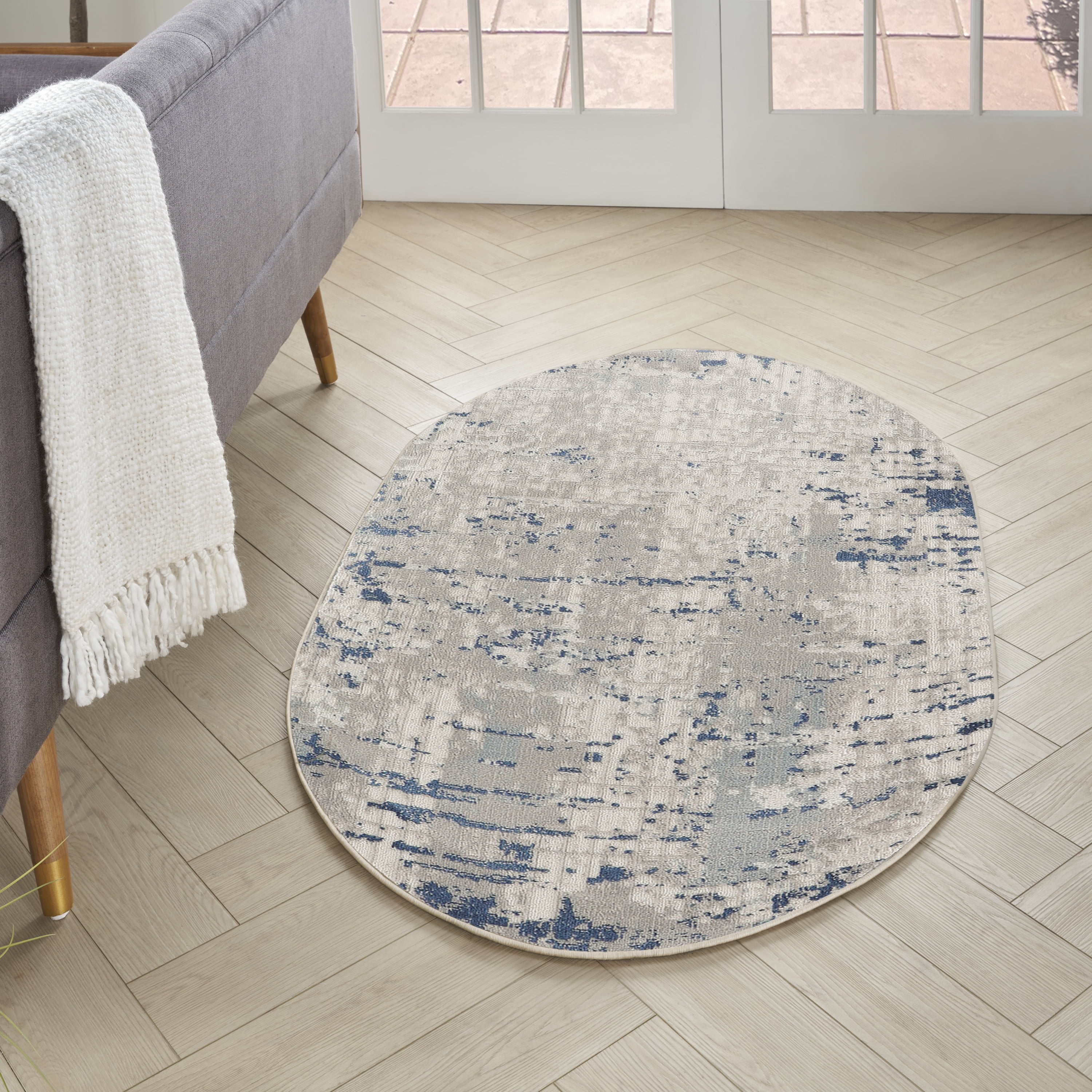 Nourison Concerto Abstract Ivory Grey Blue 3' x 5' Oval Area Rug (3x5 ...