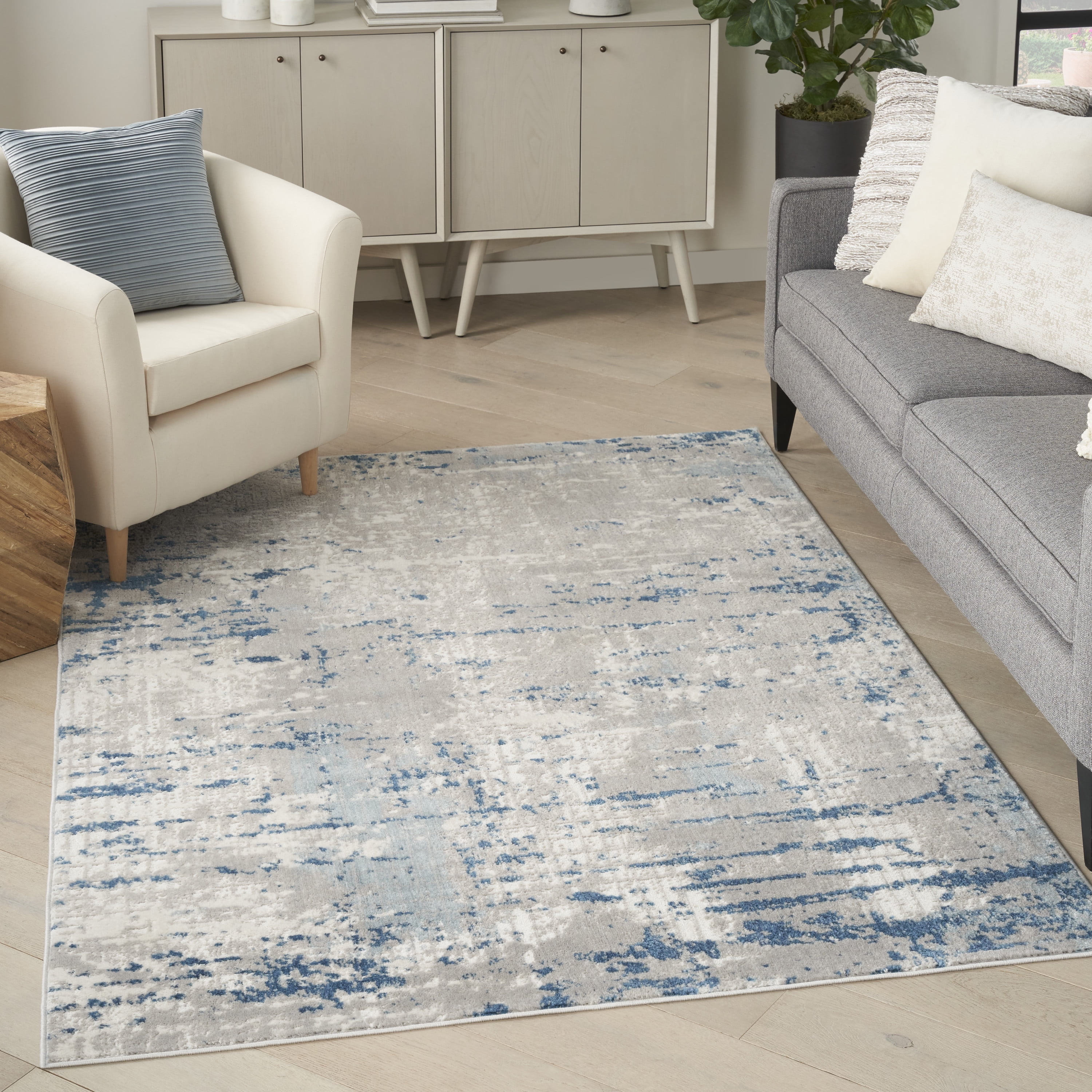 Nourison Concerto Abstract Ivory Grey Blue Area Rug, 6' x 9', Poly ...