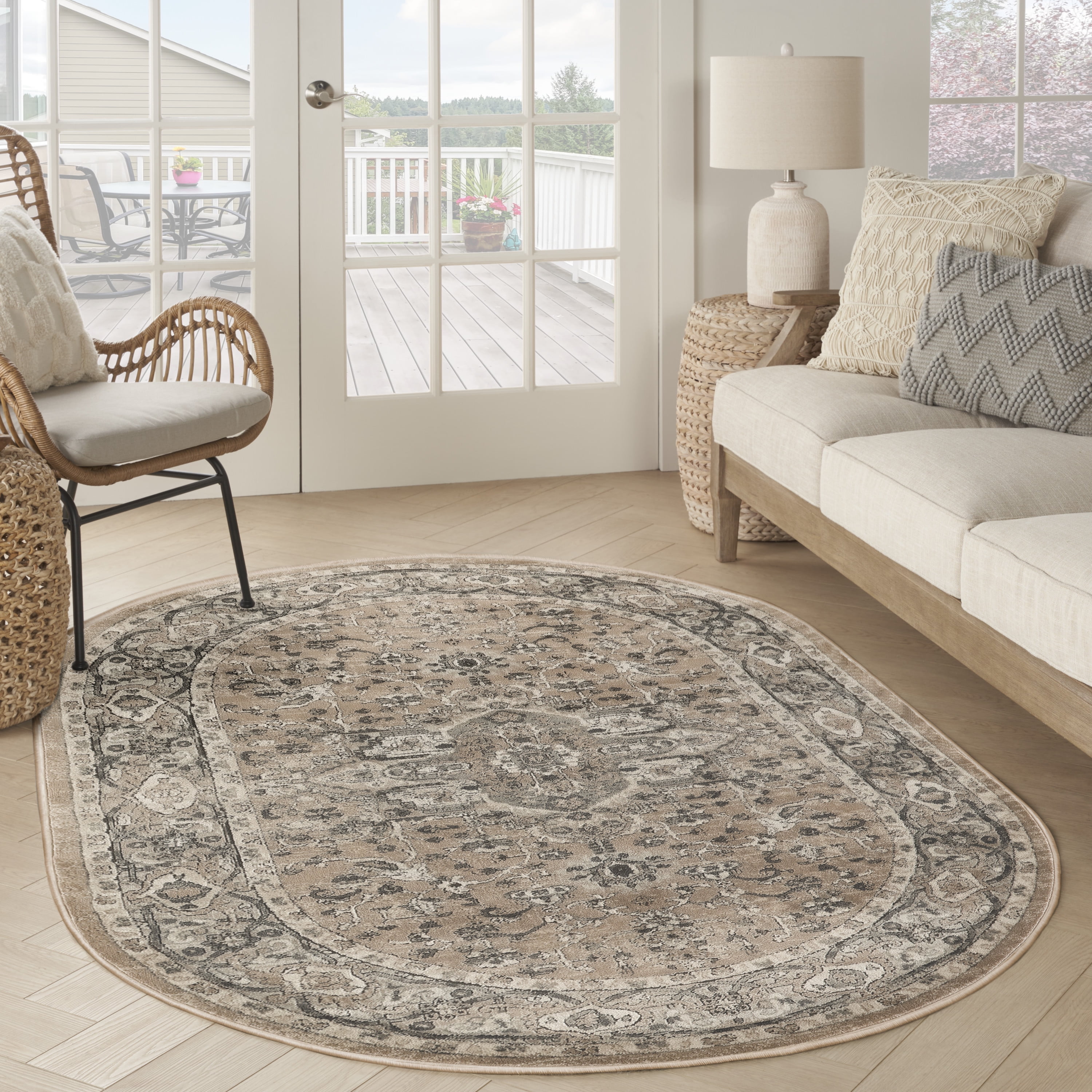 Nourison Concerto Persian Beige Grey 6' x 9' Oval Area Rug (6x9 ...