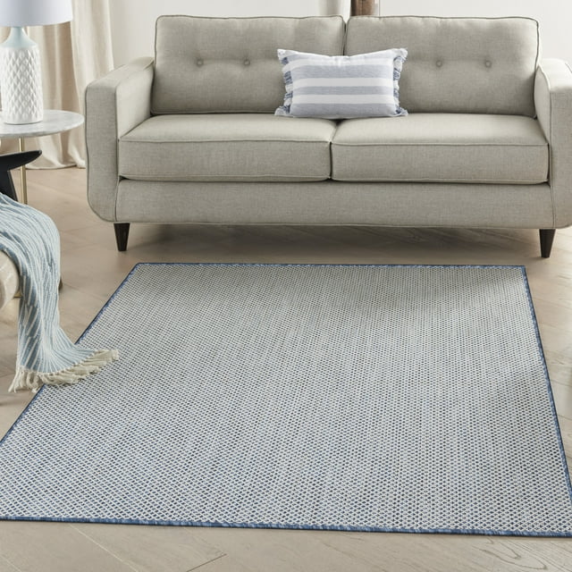 Nourison Courtyard Indoor/Outdoor Ivory Blue 5' x 7' Area Rug, (5x7 ...