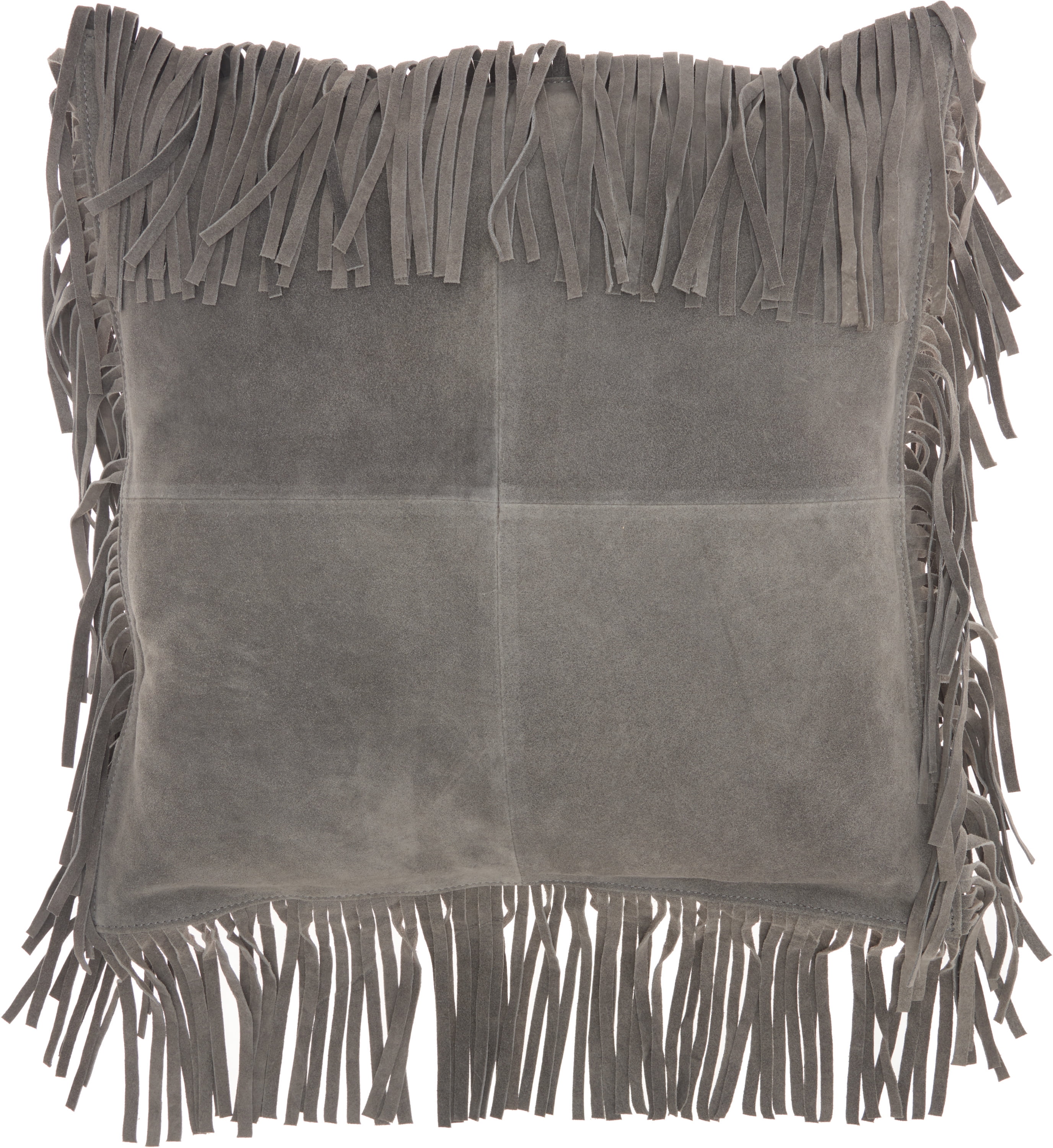 Mina Victory Couture Nat Hide Fringe Borders Grey 18" x 18" Throw ...