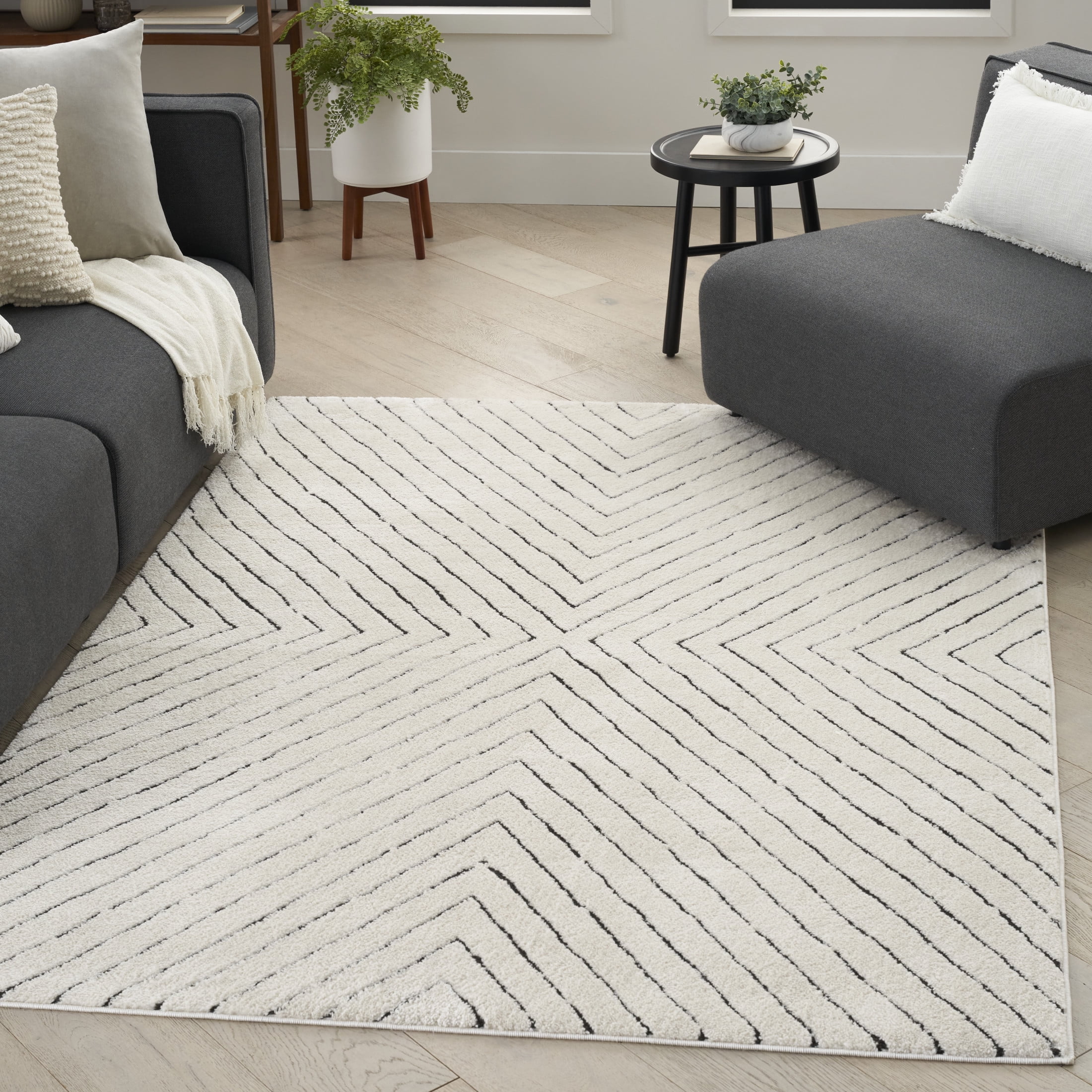 Nourison Cozy Modern 9' x 12' Ivory Black Scandinavian Indoor Rug ...