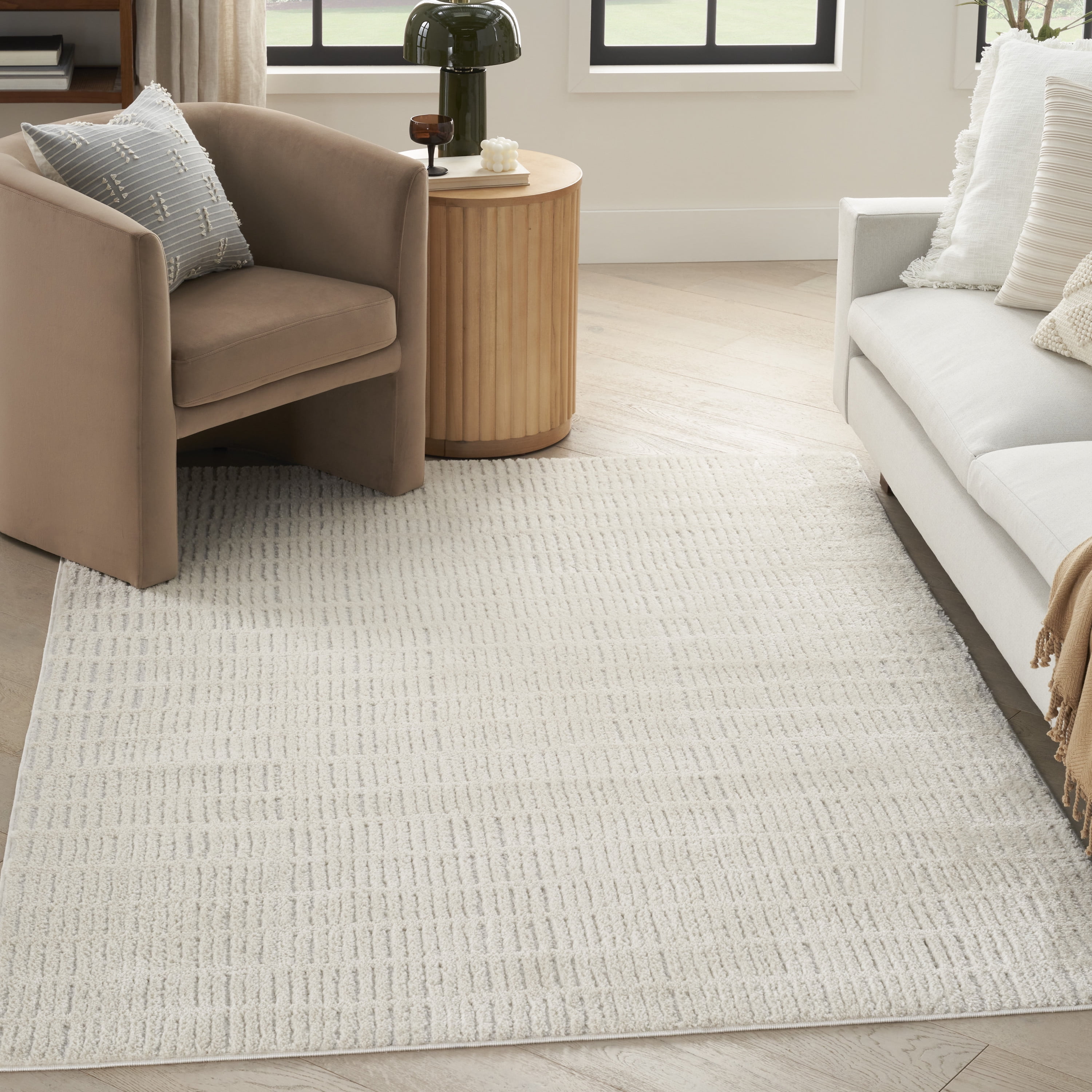 Nourison Cozy Modern Scandinavian Ivory Grey 5'3" x 7' Area Rug (5x7 ...