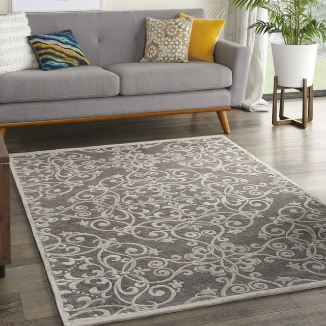 Nourison Damask Damask Grey 5' x 7' Area Rug, (5x7) - Walmart.com