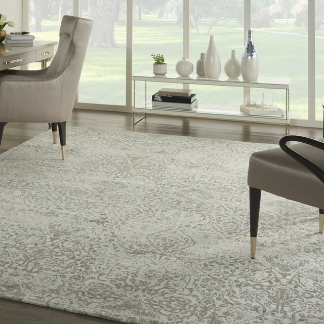 Nourison Damask Distressed Modern Ivory 8' x 10' Area Rug, (8' x 10 ...