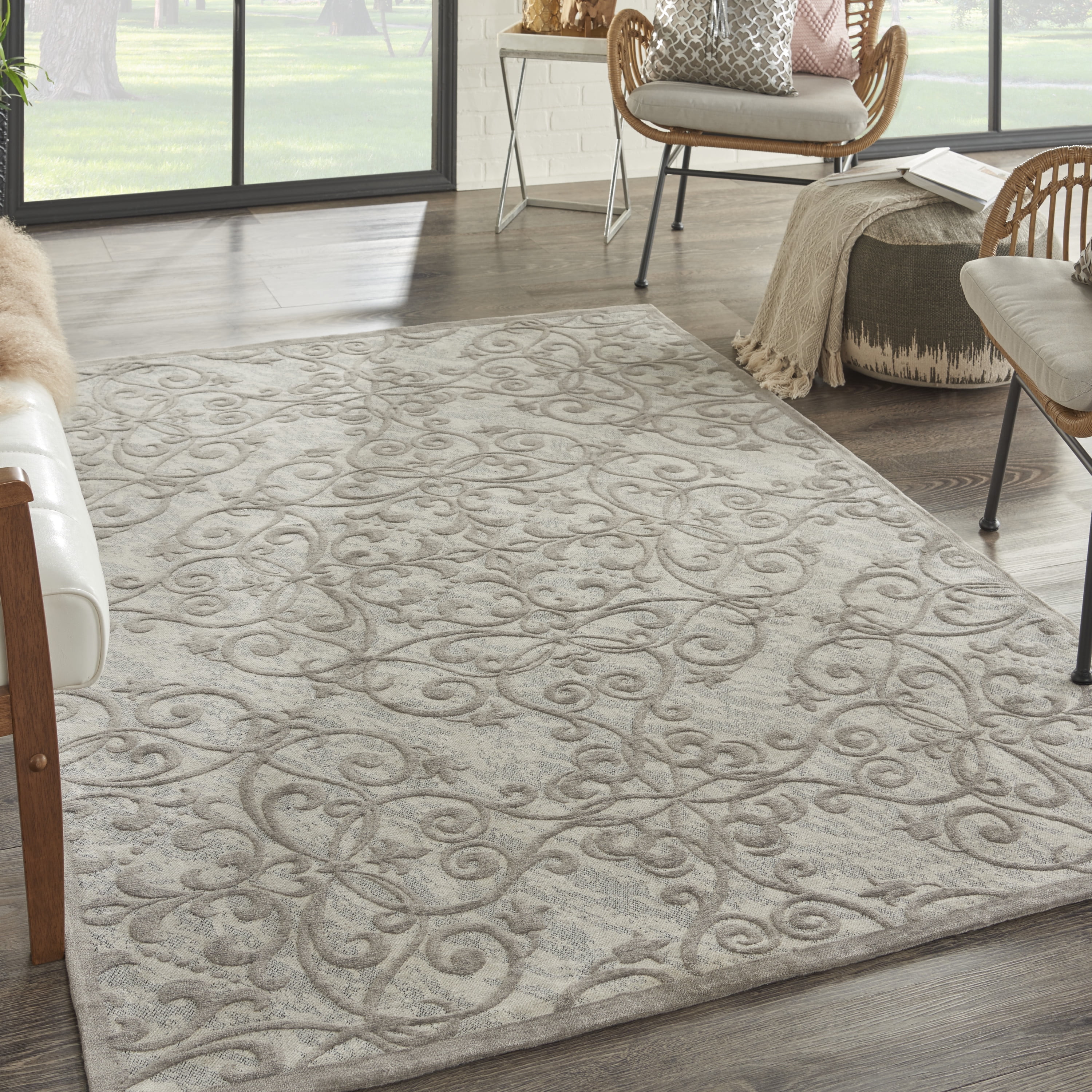Nourison Damask Vintage Ivory/Grey 5' x 7' Area Rug, (5x7) - Walmart.com