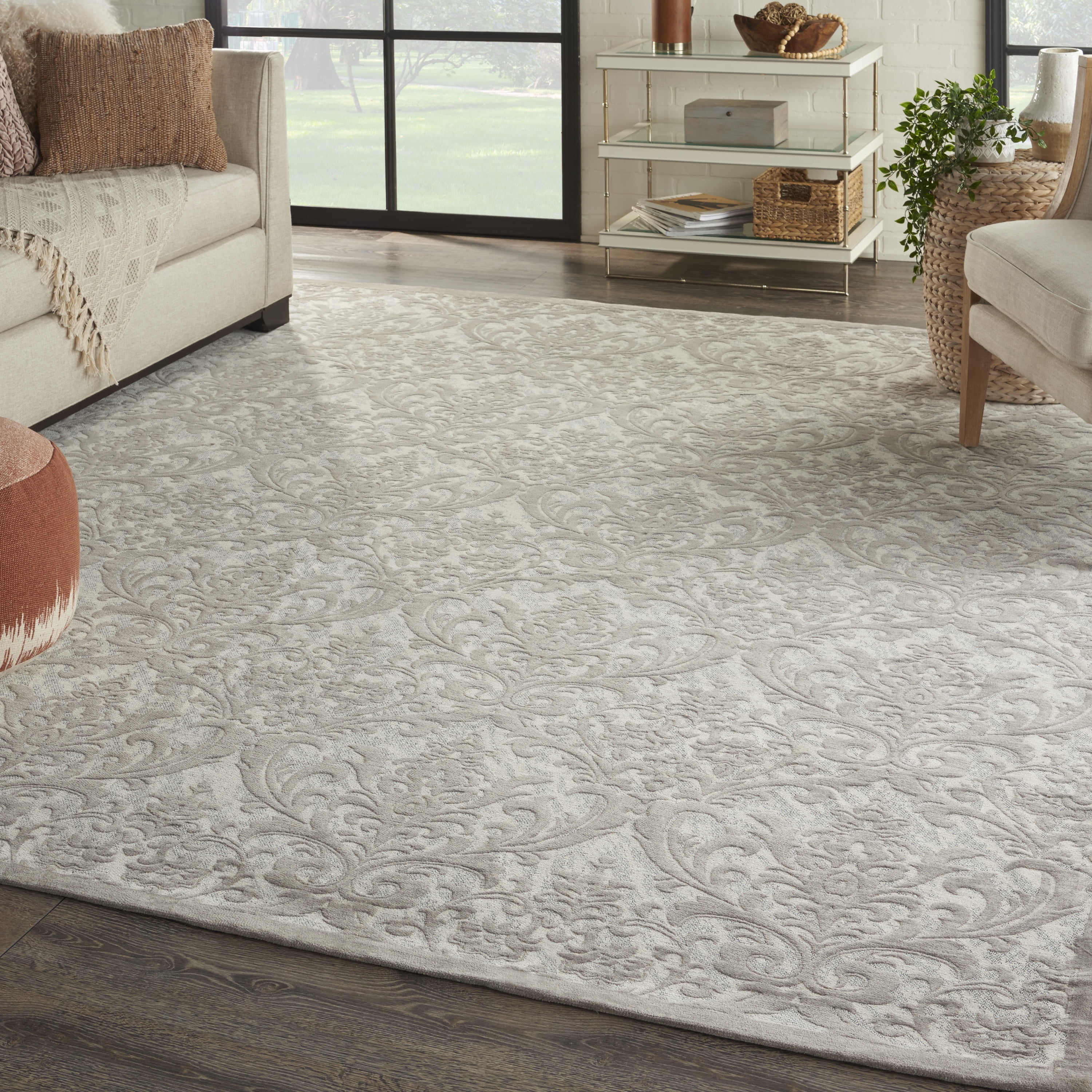 Nourison Damask Vintage Ivory/Grey 8' x 10' Area Rug, (8x10) - Walmart.com